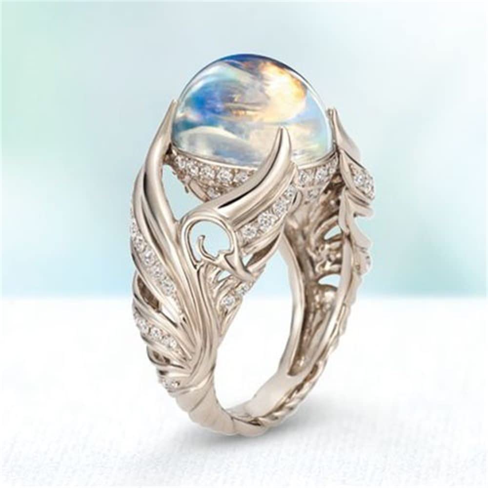 FZO Spiritual Gorgeous 925 Sterling Silver Ring Angel Wings Wedding Band Charming Moonstone Diamond Jewelry Casual Accessory Engagement Rings (6)