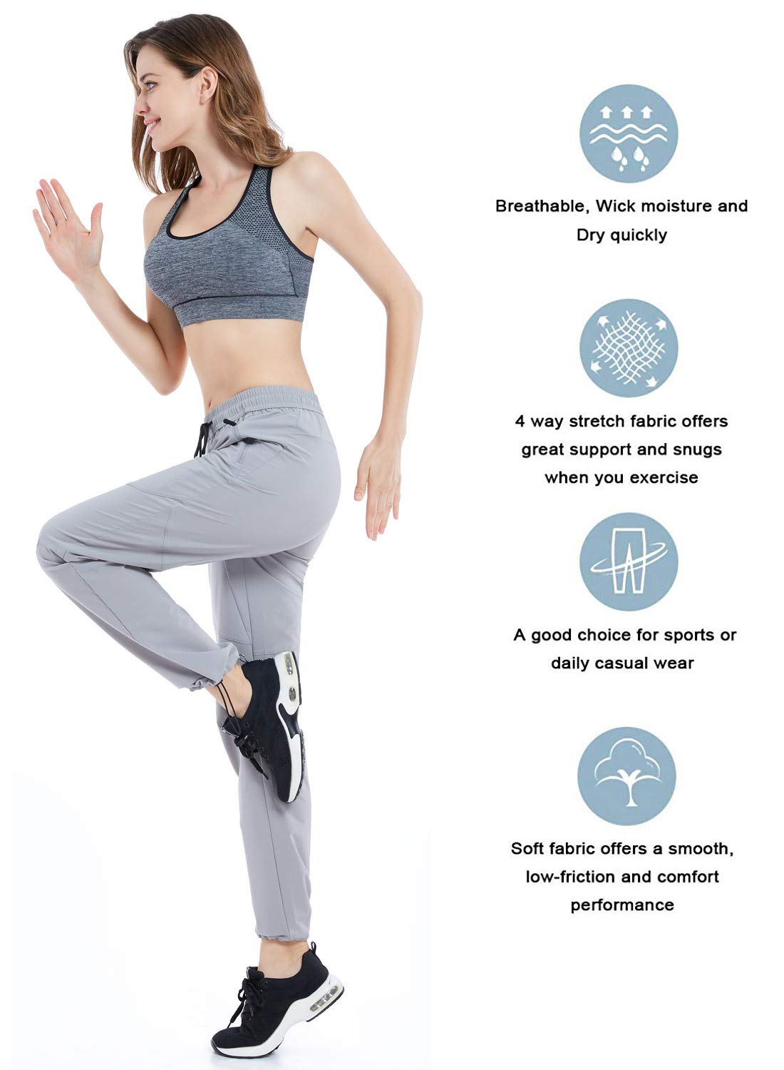 GMTTFOUR Women's Hiking Cargo Pants Outdoor Lightweight Capris Water Resistant UPF 50 Zipper Pockets(Light Grey,M