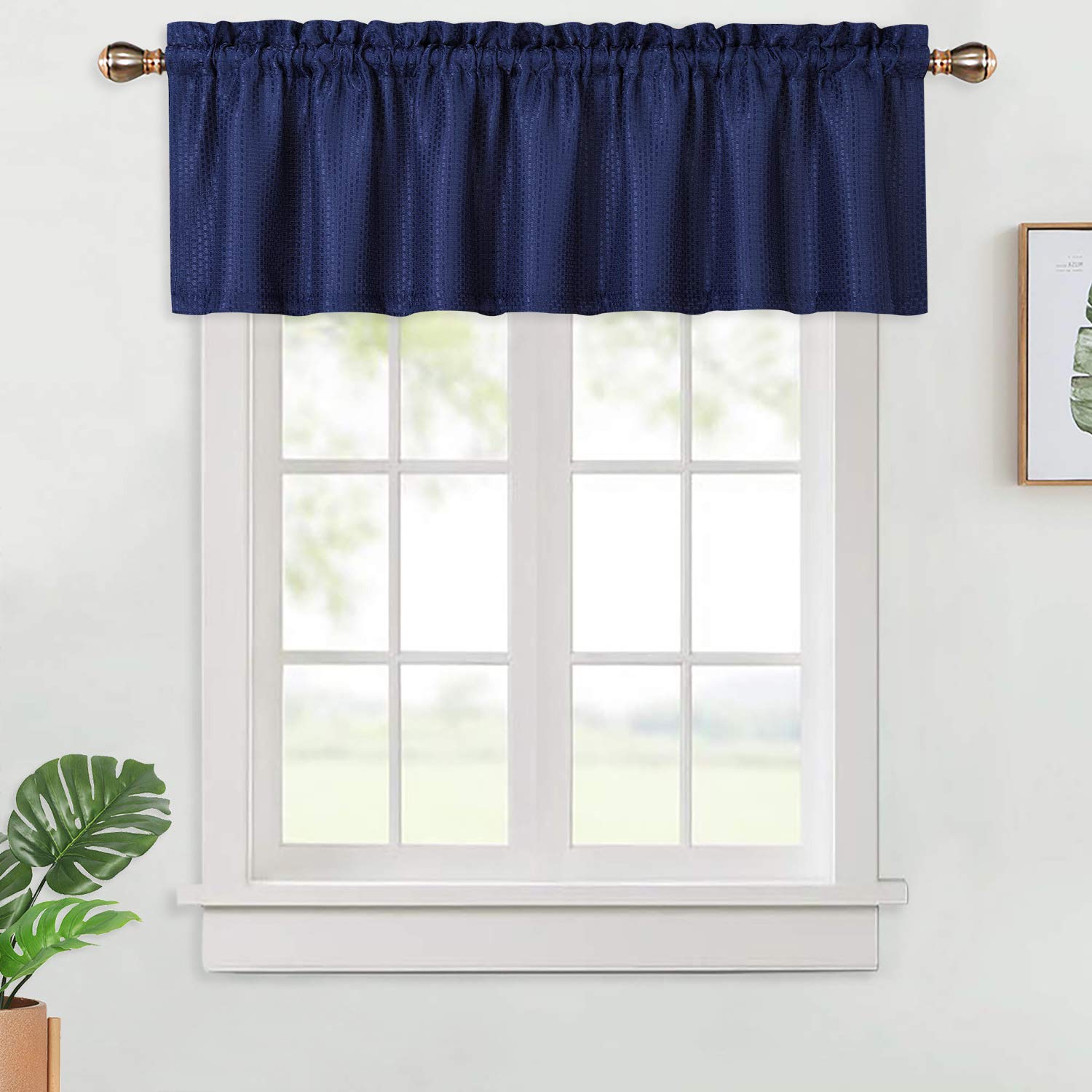Haperlare Waffle Weave Textured Valance Curtains for Kitchen, Water Resistant Fabric Valance Curtains for Bathroom Rod Pocket Kitchen Cafe Curtains, 60" x 15", Sage, One Panel