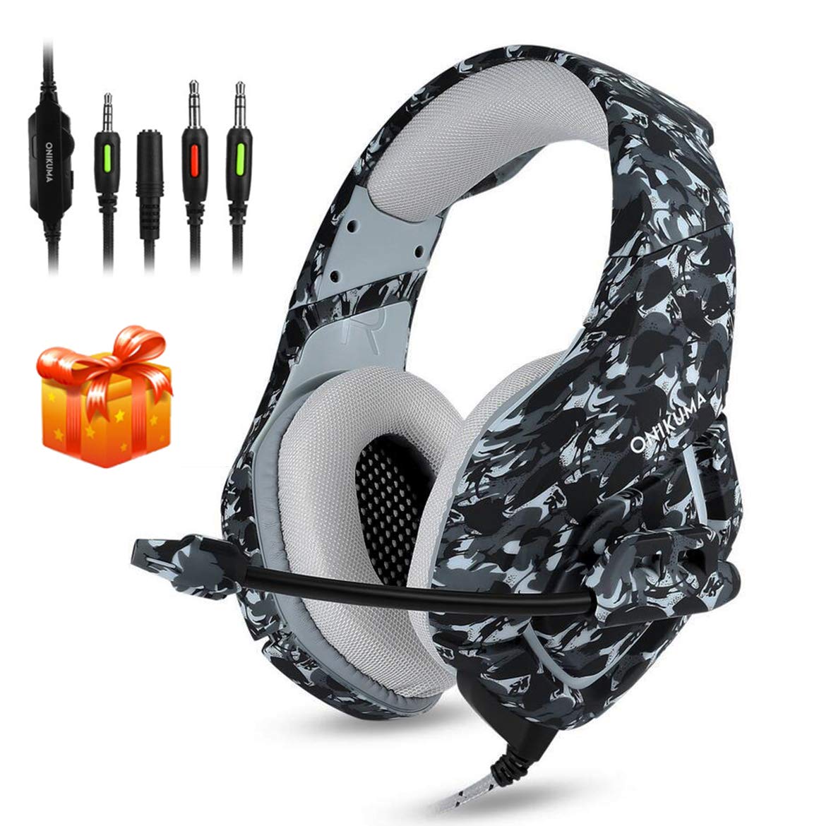 Gaming Headset PS4, Compatible for Xbox One, Nintendo Switch, K1 Stereo Noise Cancelling Over Ear Headphones with Microphone, Volume Control for PC, Phone (Universal Gaming Headset, Camouflage Blue)