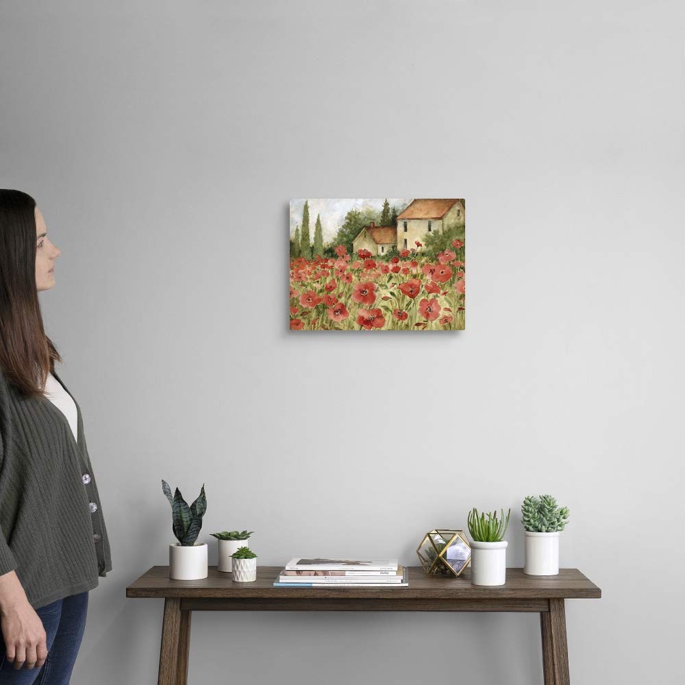 GREATBIGCANVAS Tuscan Poppy Landscape Canvas Wall Art Print, Countryside Home Decor Artwork, 40"x30"x1.5"