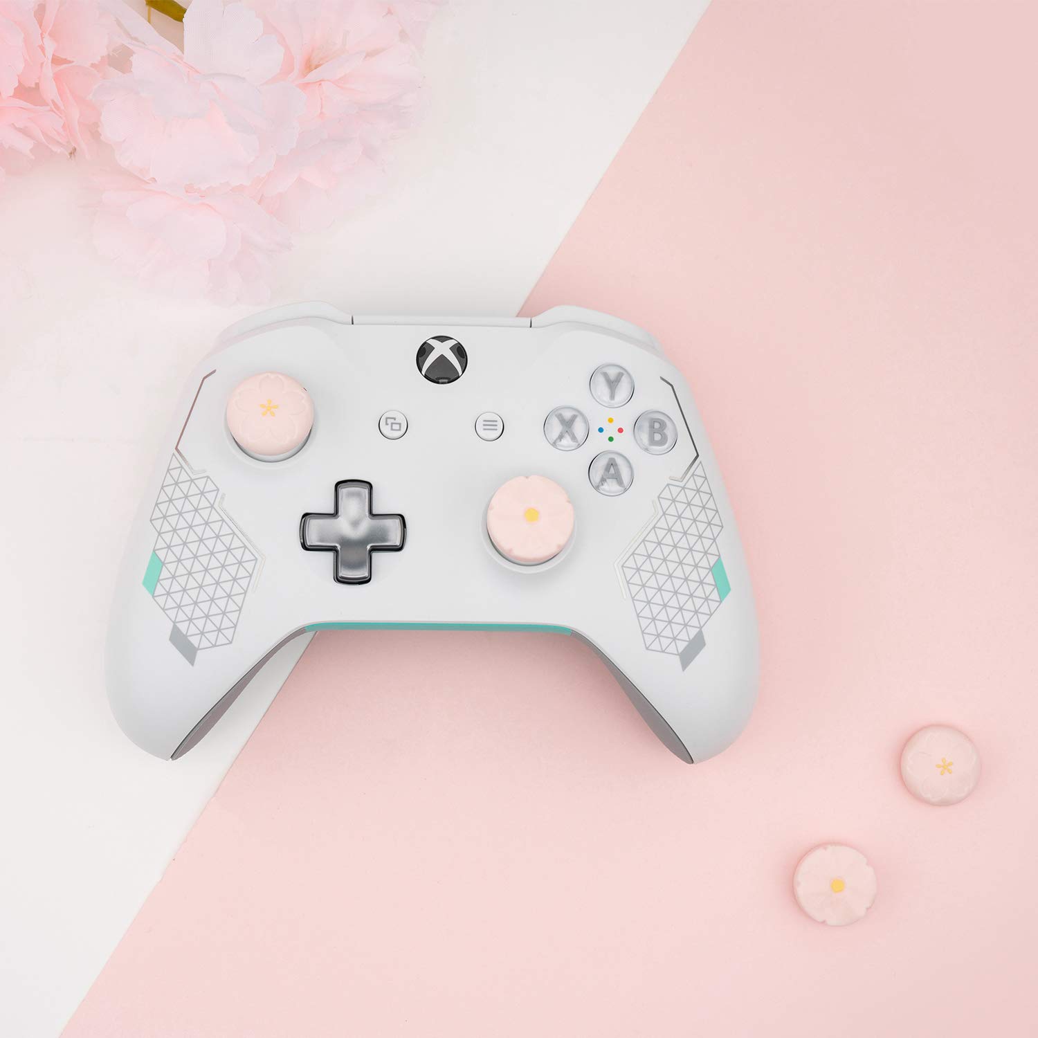 GeekShare Sweet Sakura Theme Thumb Grip Caps Soft Silicone Controller Cover, 4PICS