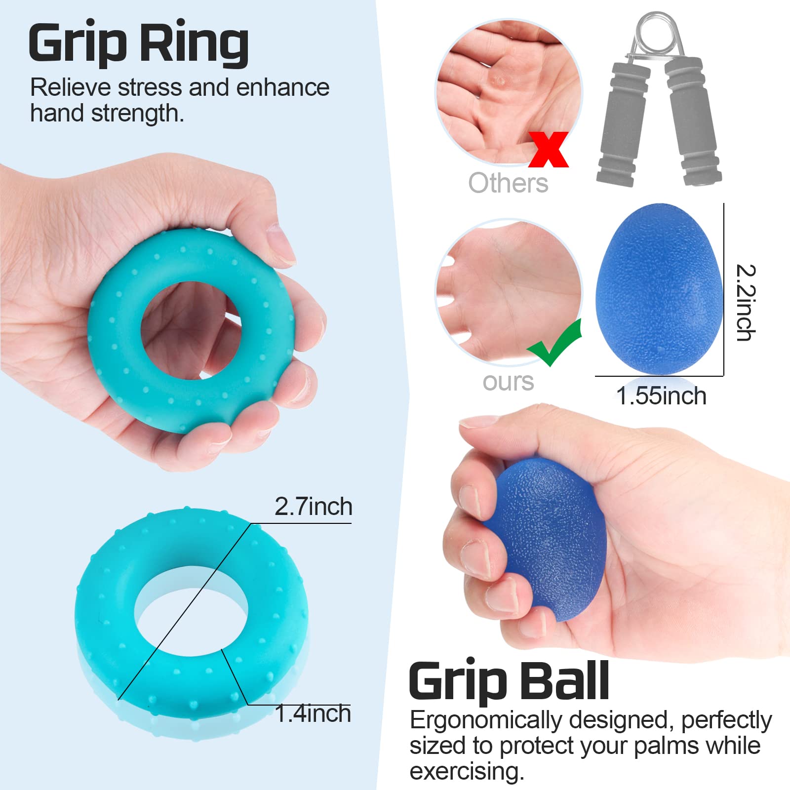 Hand Grip Strengthener Workout Kit with Forearm Grip Strength Trainer Adjustable, Finger Exerciser, Finger Stretcher, Grip Ring & Stress Relief Grip Ball for Muscle Building, Injury Recovery