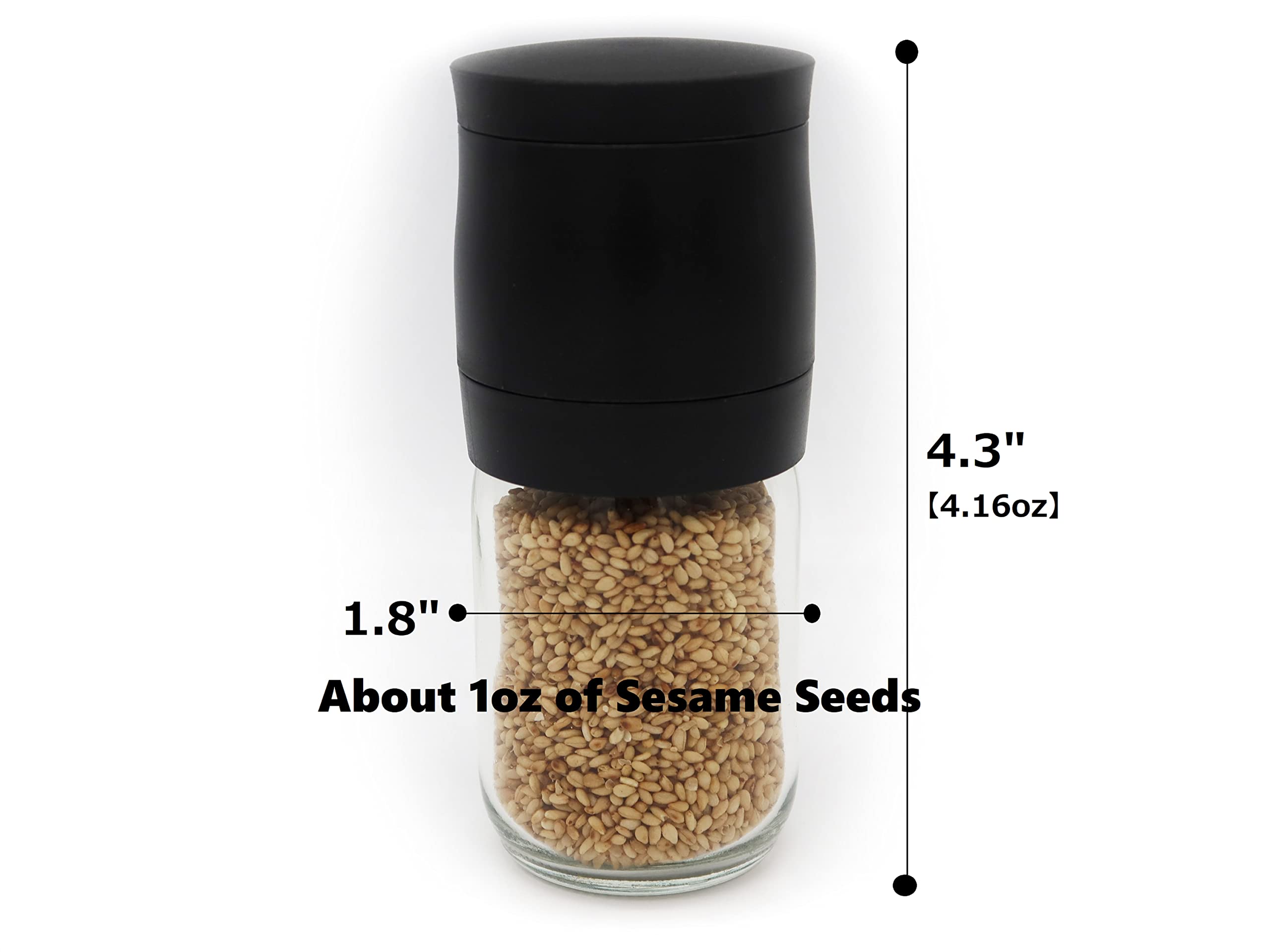 Glass Sesame Seed Grinder, Durable Sesame Mill, (Capacity: About 1oz of Sesame Seeds) Made in Japan (Black)