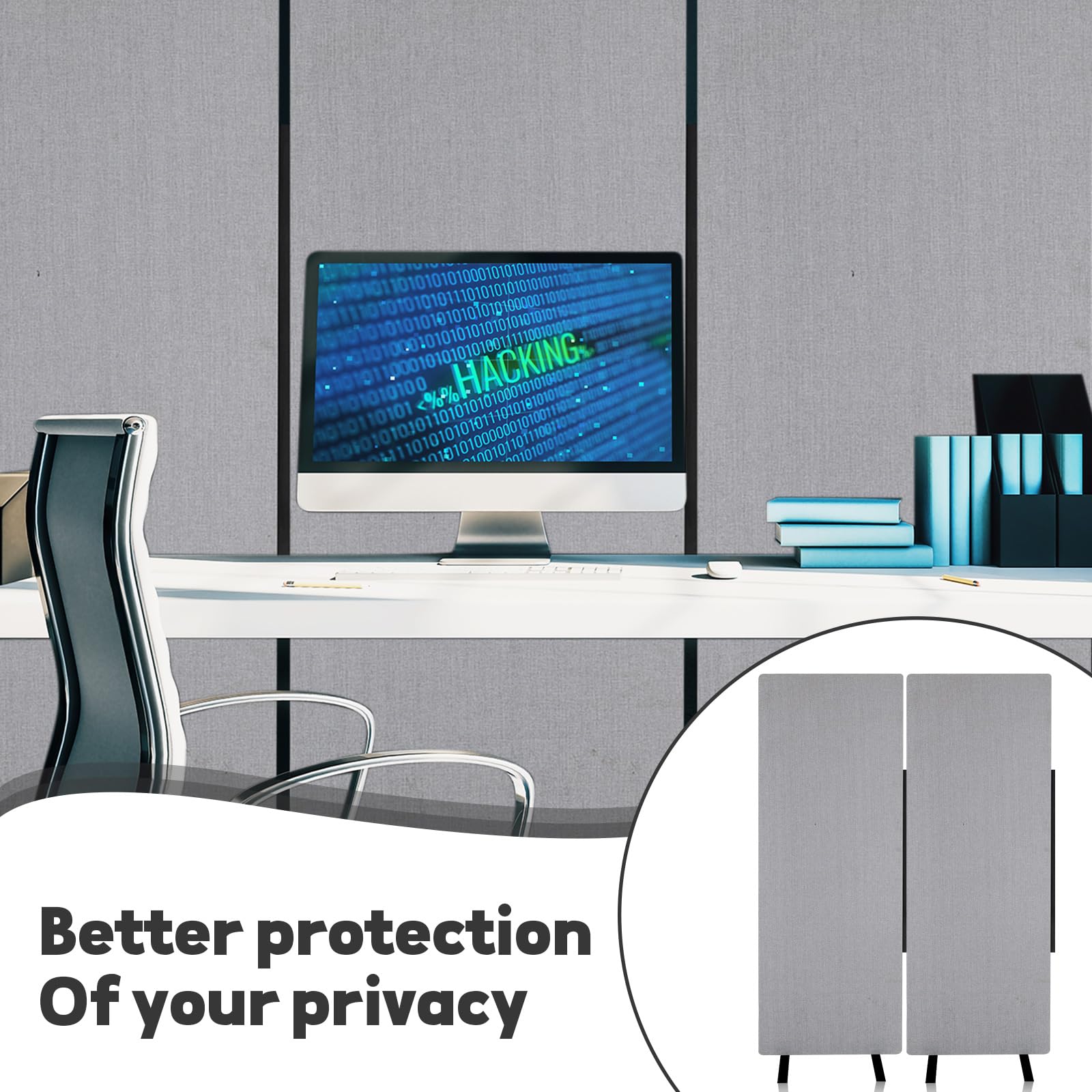 Frienda 4 Pcs Office Dividers Partition Wall Freestanding Privacy Panel 94.5 x 66 Inch Noise Divider Screen Acoustic Partition Soundproof Cubicle Wall 4 Zip Together Panels for Classroom, Grey