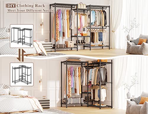 Raybee 77" H Clothes Rack Heavy Duty Clothing Racks for Hanging Clothes 720LBS Adjustable Clothing Rack Portable Closet Racks for Hanging Clothes Wire Garment Rack Black 13.9" D x 70.6" W x 77" H