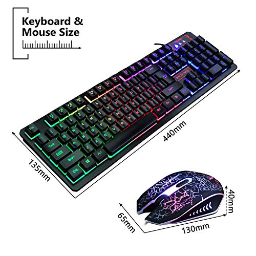 Gaming Keyboard and Mouse Headset Combo,4 in 1, USB Wired 104 Keys Rainbow Gamer Keyboard and 2400 DPI Adjust 3 Color Crack Backlight Mice 3.5 Jack Camouflage Headphones Mousepad for Office Game