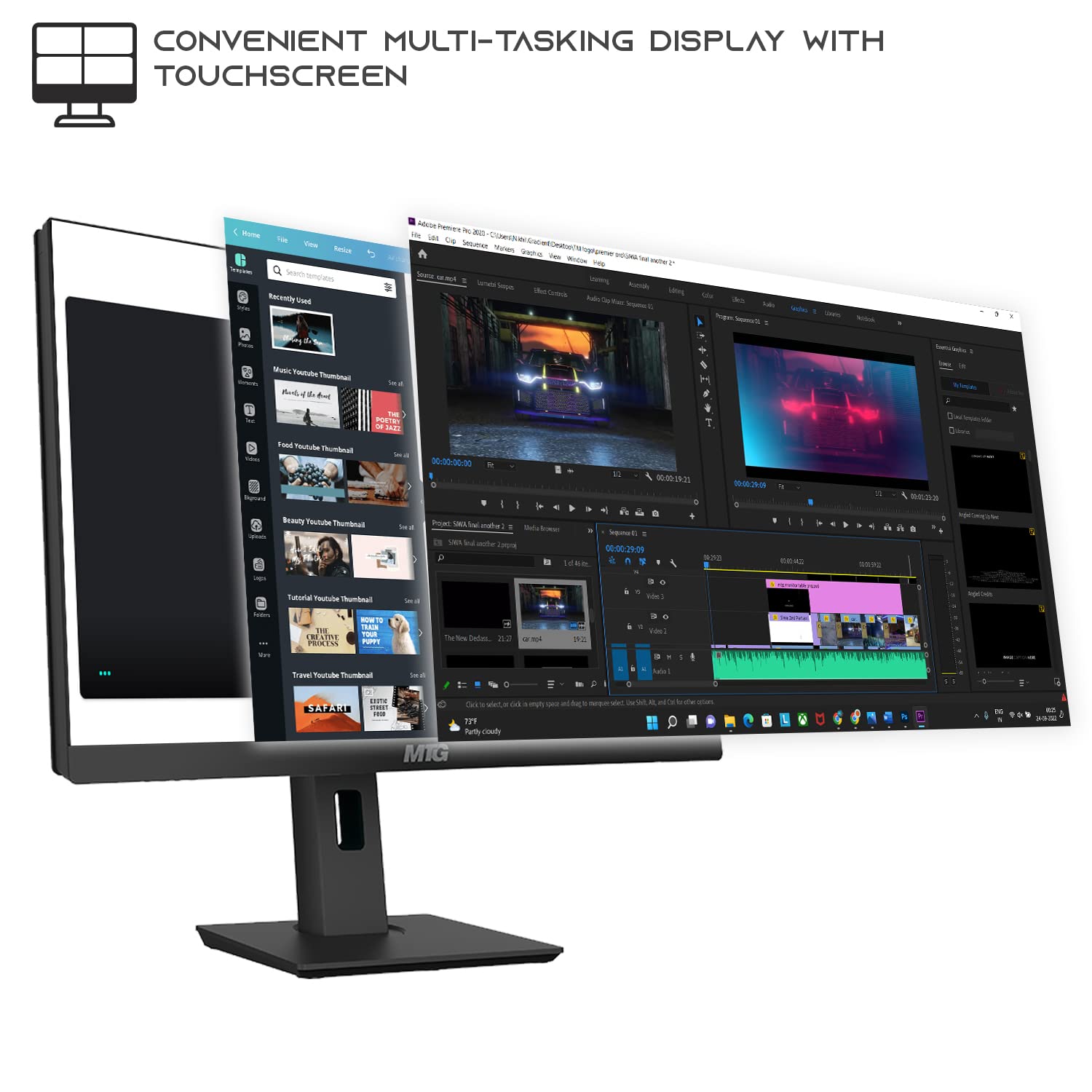 MTG Yama 24 inch, FHD Touchscreen (1920 x 1080) All in one PC, Intel Core i5 10th Gen 16GB RAM DDR4, 1TB NVME, Webcam, DVD RW, Wi-Fi – Bluetooth, Windows 11 Home