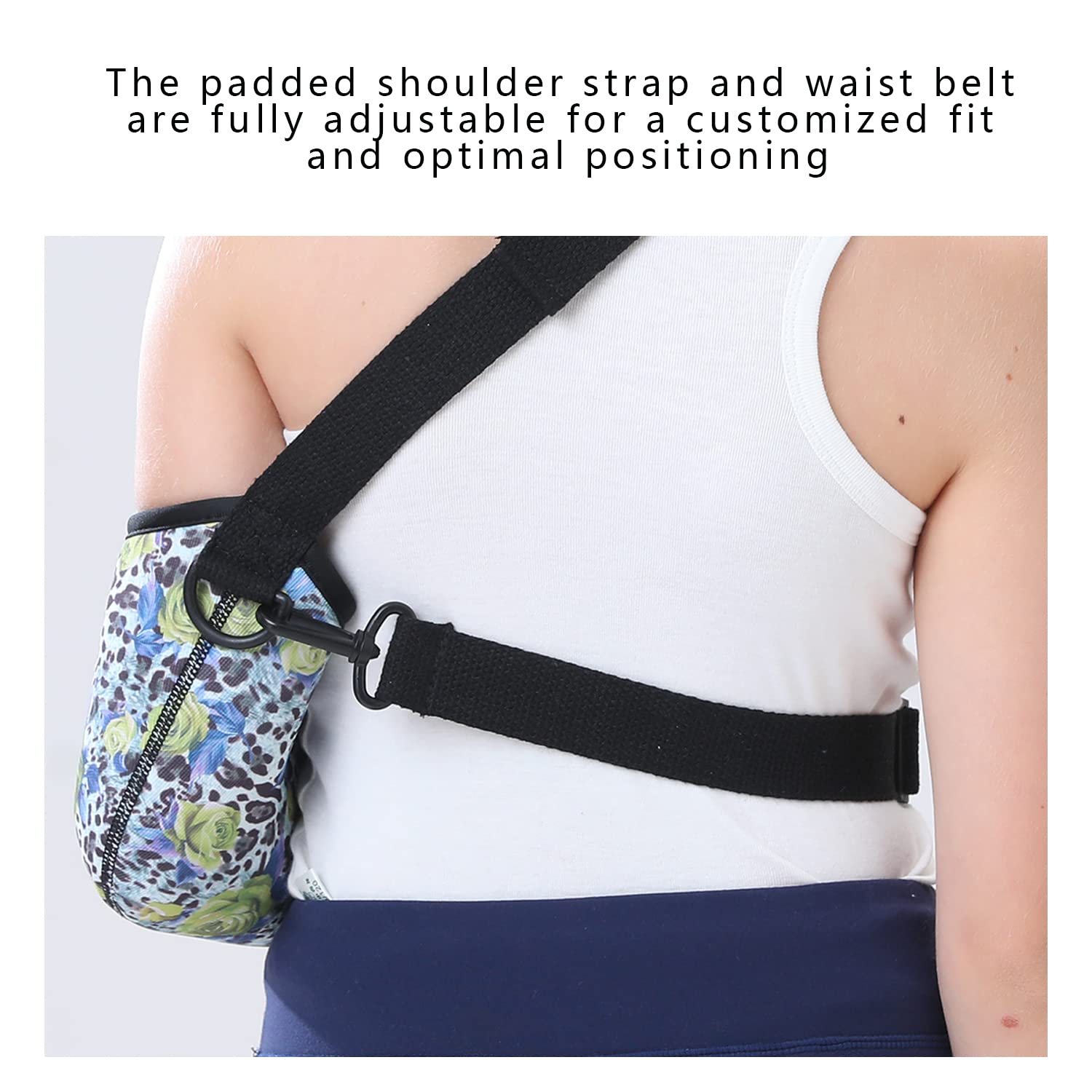 Fotgok Foam Arm Sling Shoulder Brace Support with Waist Strap Elbow Brace Arm Immobilizer Rotator cuff Support for Shoulder Injury for Kids, for Broken, Dislocated, Fracture, Green Rose Leopard, Large