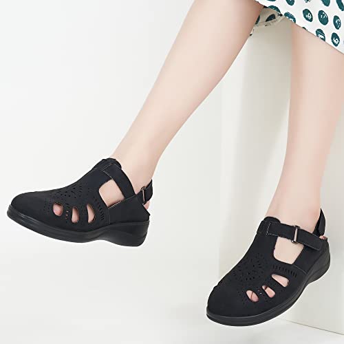 FUDYNMALC Hiking Sandals for Women Comfortable Closed Toe Orthopedic Walking Sandals Casual Adjustable Hook Loop Wedge Sandals Shoes Outdoor