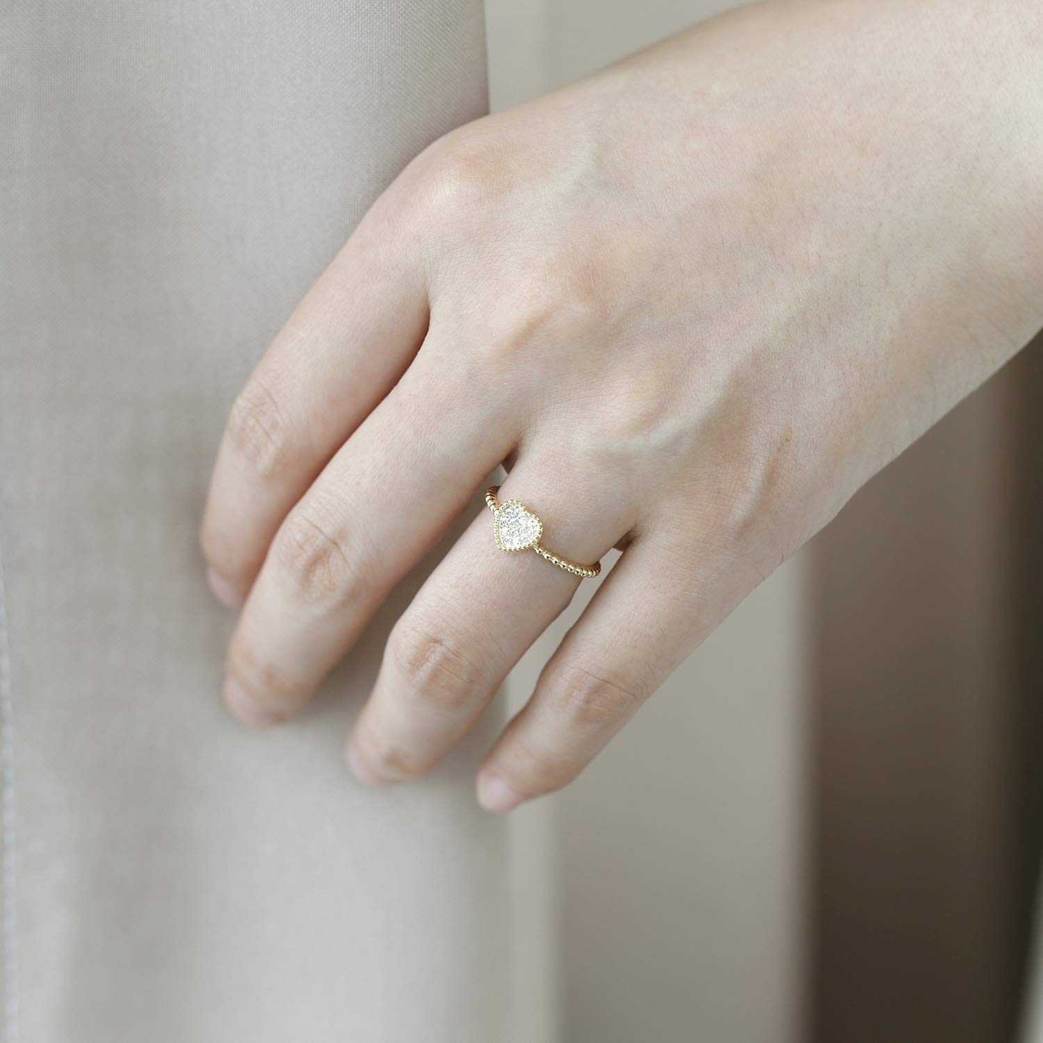 Gem Stone King 18K Yellow Gold Plated Silver White Cubic Zirconia CZ Love Heart Ring For Women (Available In Size 5, 6, 7, 8, 9)
