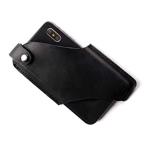 Gentlestache Leather Phone Holster, Phone Holder for Belt Loop, Cell Phone Cases, Leather Belt Pouch with Magnetic Button Black