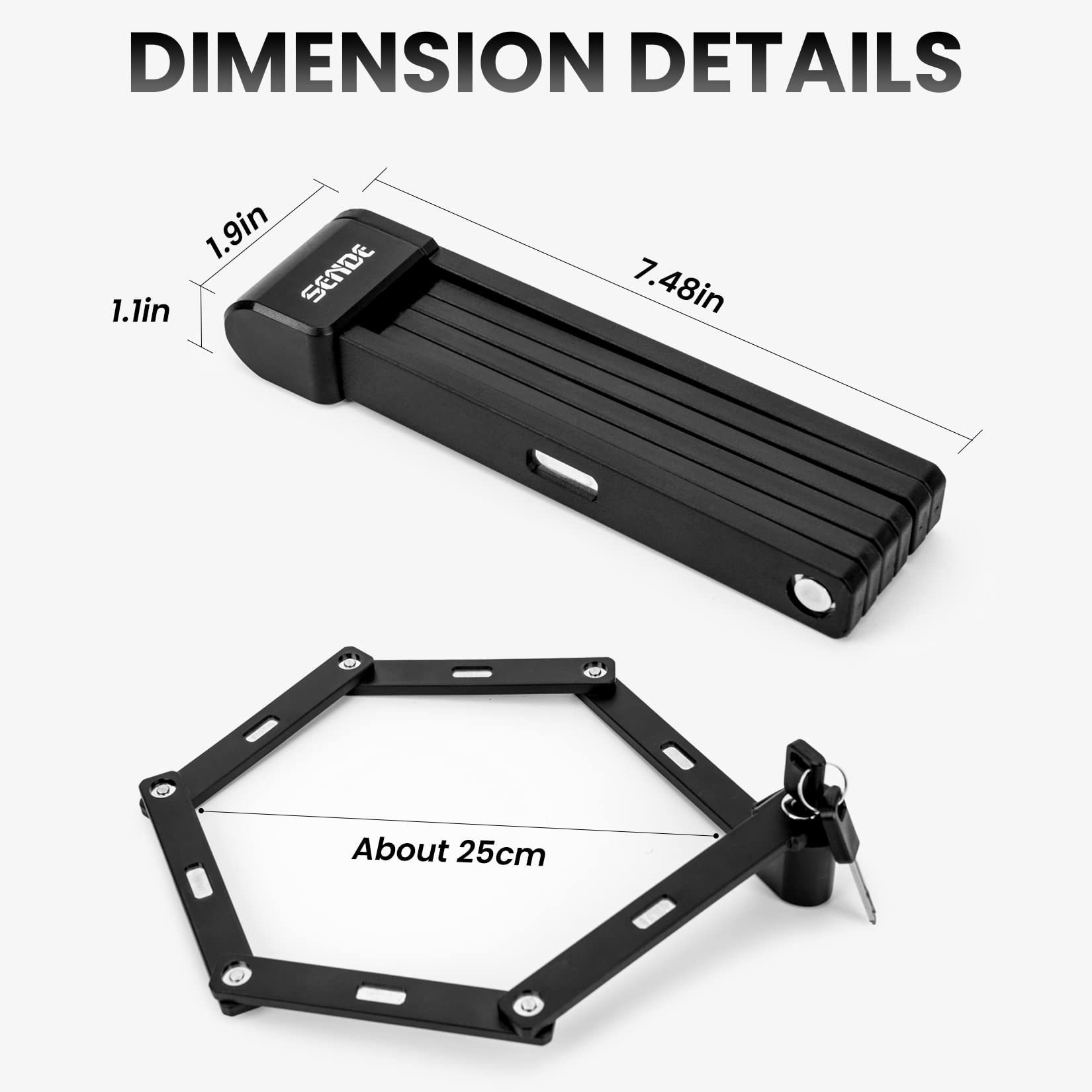 FTOYIN Compact Folding Bike Lock with 2Keys, Fold Chain Heavy Duty Alloy Steel Foldable Lock with Mounting Bracket 2pc Straps, 80cm/31.5” Unfolding