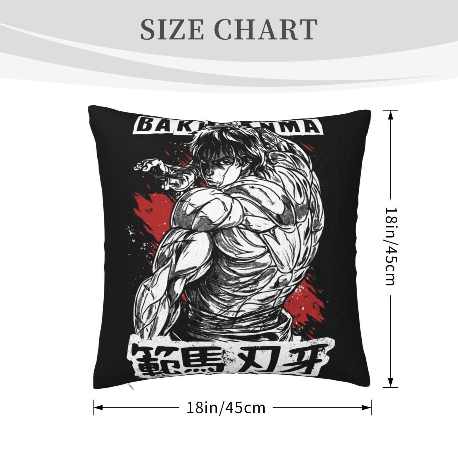 Flokoo Anime Baki The Grappler Baki Hanma Throw Pillow Cases Dorm Decor for Bedroom Living Room 18x18 Inch