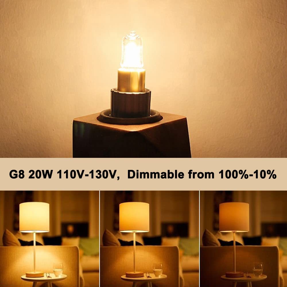 G8 Bulb, 10PCS G8 Halogen Bulb 20W 120V, G8 Base Bi-Pin Xenon Light Bulbs JCD Type, Warm White with Long Lasting Lifetime,G8 Halogen Light Bulbs Dimmable, G8 120V 20W for Under Cabinet Puck Lights