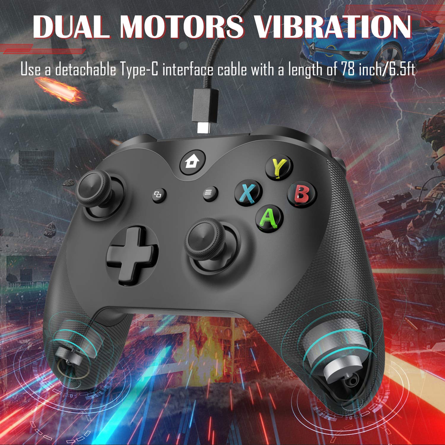 FUXINYA Wired Controller Detachable Compatible with Xbox Series X/S, Xbox One S/One X/One Elite, P3 Host, Windows 7/8/10, PC Game Controller, Upgraded Joystick Gamepad Remote with Headphone Jack Black