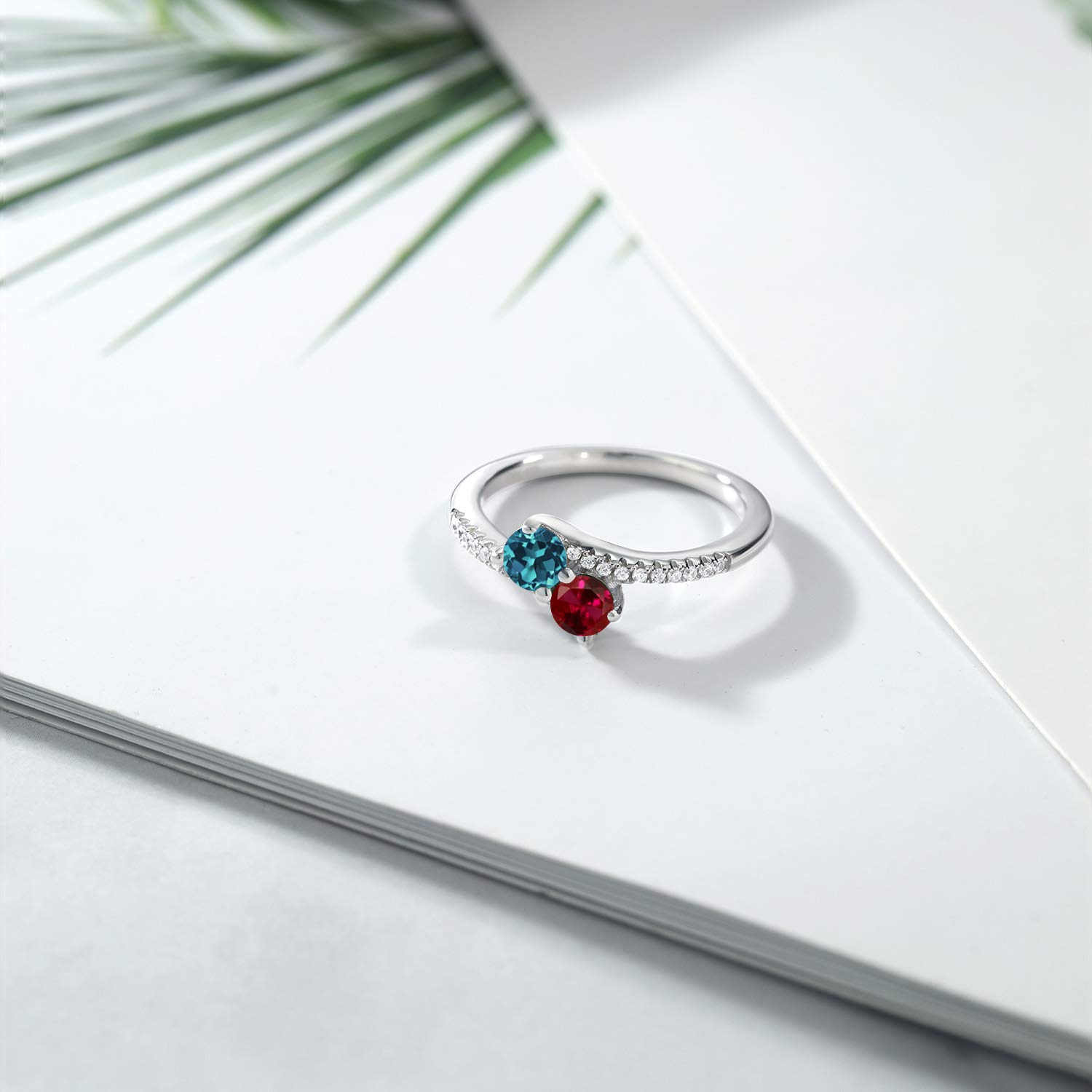 Gem Stone King 925 Sterling Silver Customized and Personalized Promise Love Bypass Birthstone Fashion Mothers Ring For Women (Size 8)