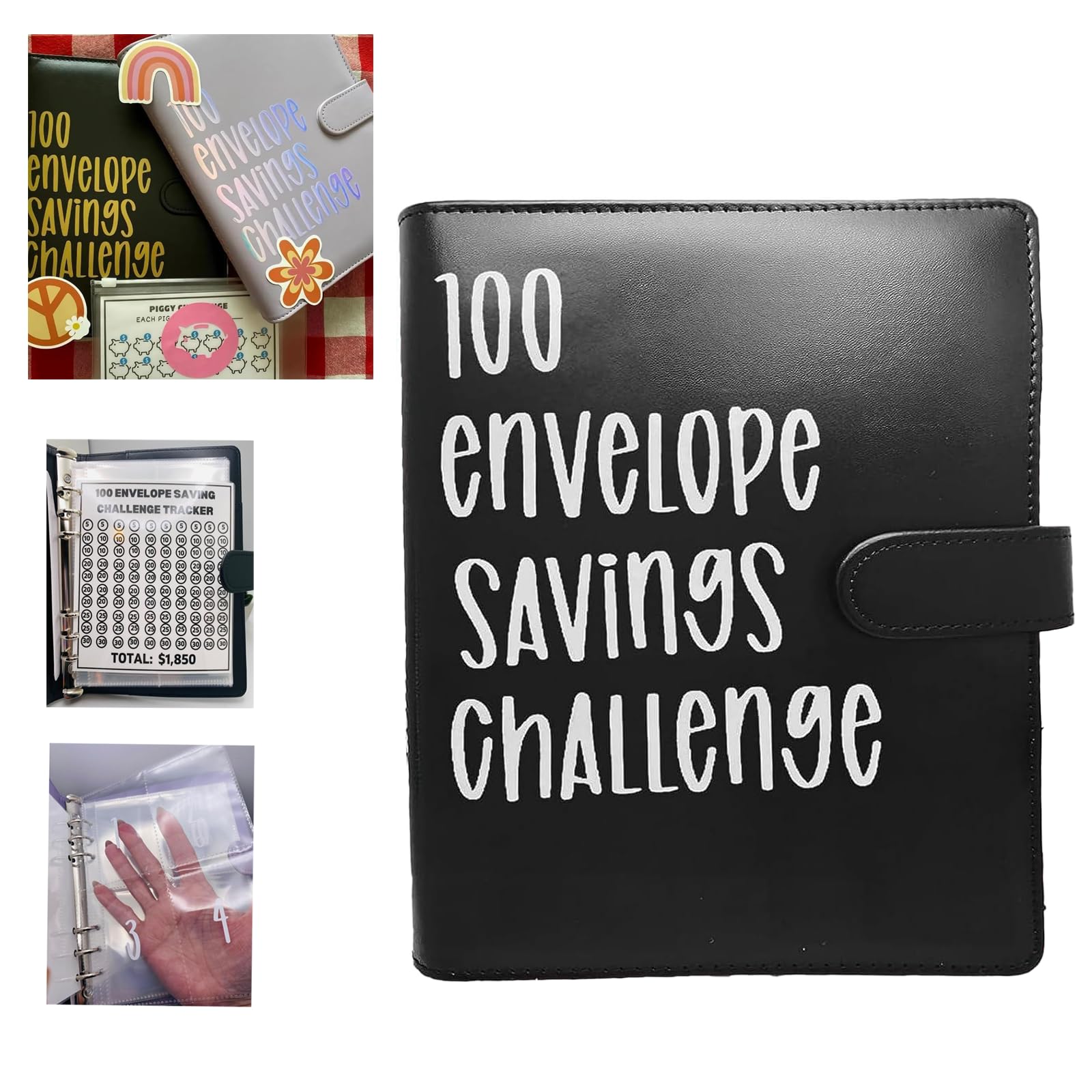 Geohee 100 Envelope Challenge Binder, Easy & Fun Way to Save $5,050, Savings Challenges Budget Book Binder with Cash Envelopes for Budgeting Planner & Saving Money (A-Black)