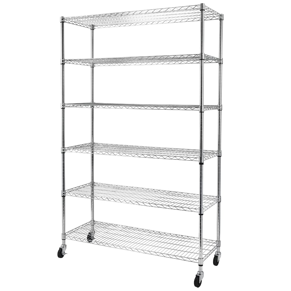 GAJUST Shelf Storage Shelves with Casters Heavy Duty 6 Tiers Rolling Cart Utility Racks Adjustable Wire Metal Shelving, Chrome