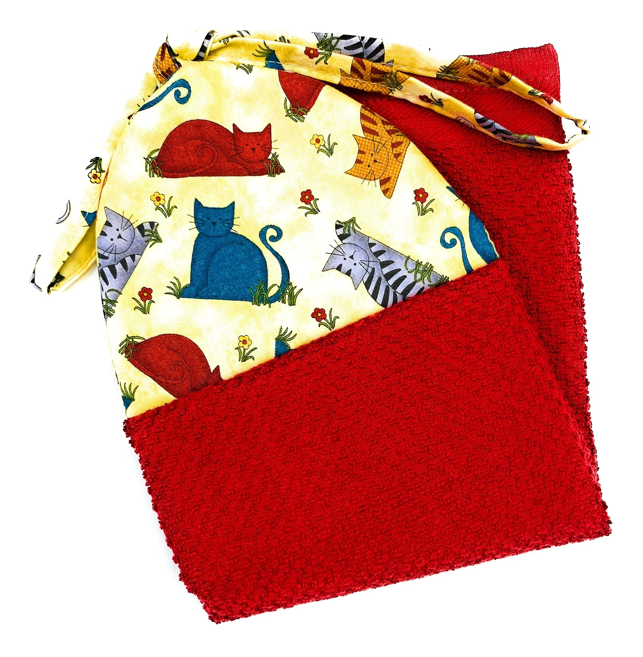 Happy Colorful Tossed Cats Kittens Ties On Stays Put Kitchen Bathroom Hanging Loop Hand Dish Towel Gift for Cat Kitten Lovers She Who Sews Towels