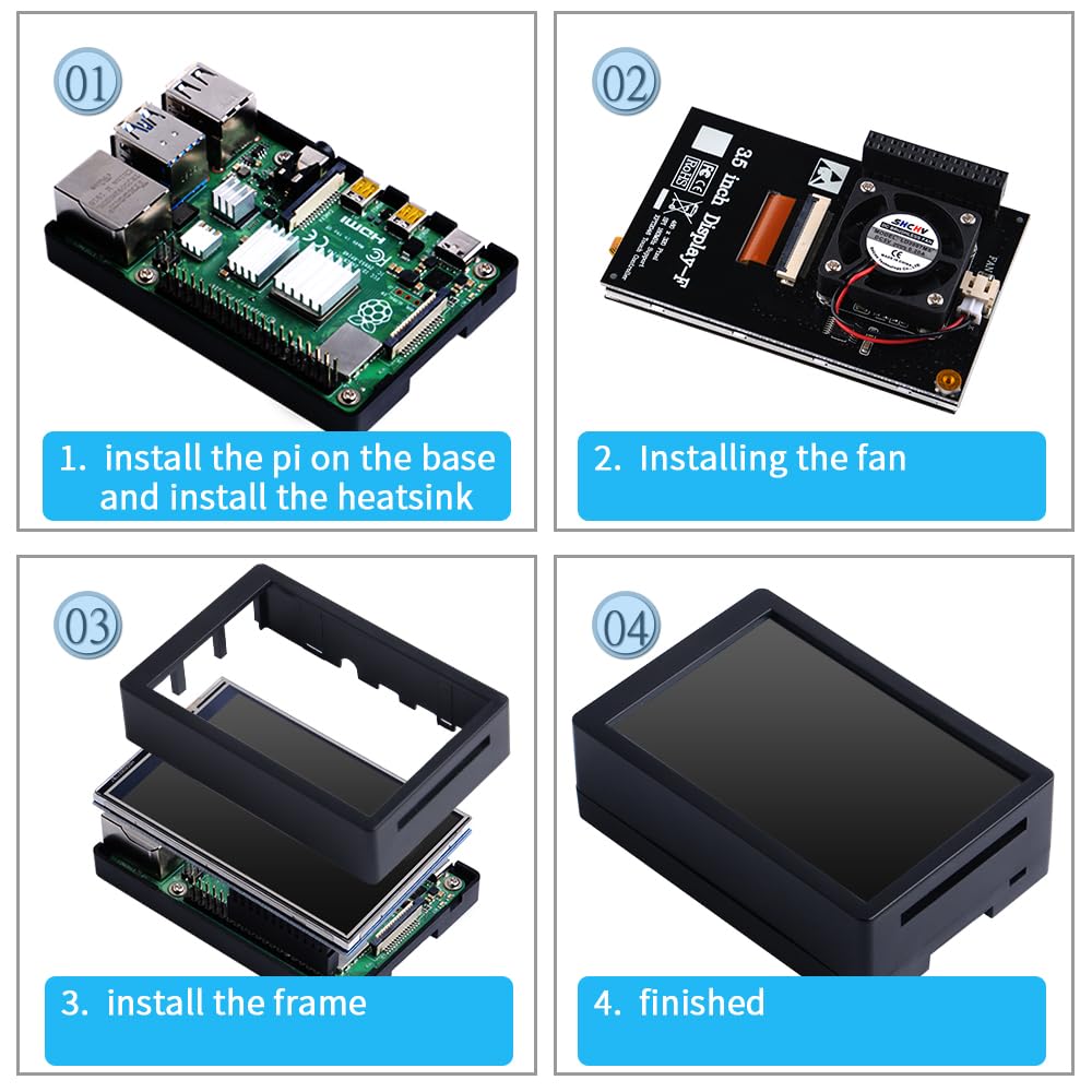 GeeekPi 3.5 inch Touch Screen with Case for Raspberry Pi 4, with Fan and Heatsinks, 320x480 Resolution TFT LCD Display for Raspberry Pi 4 Model B (Raspberry Pi Board NOT Included)