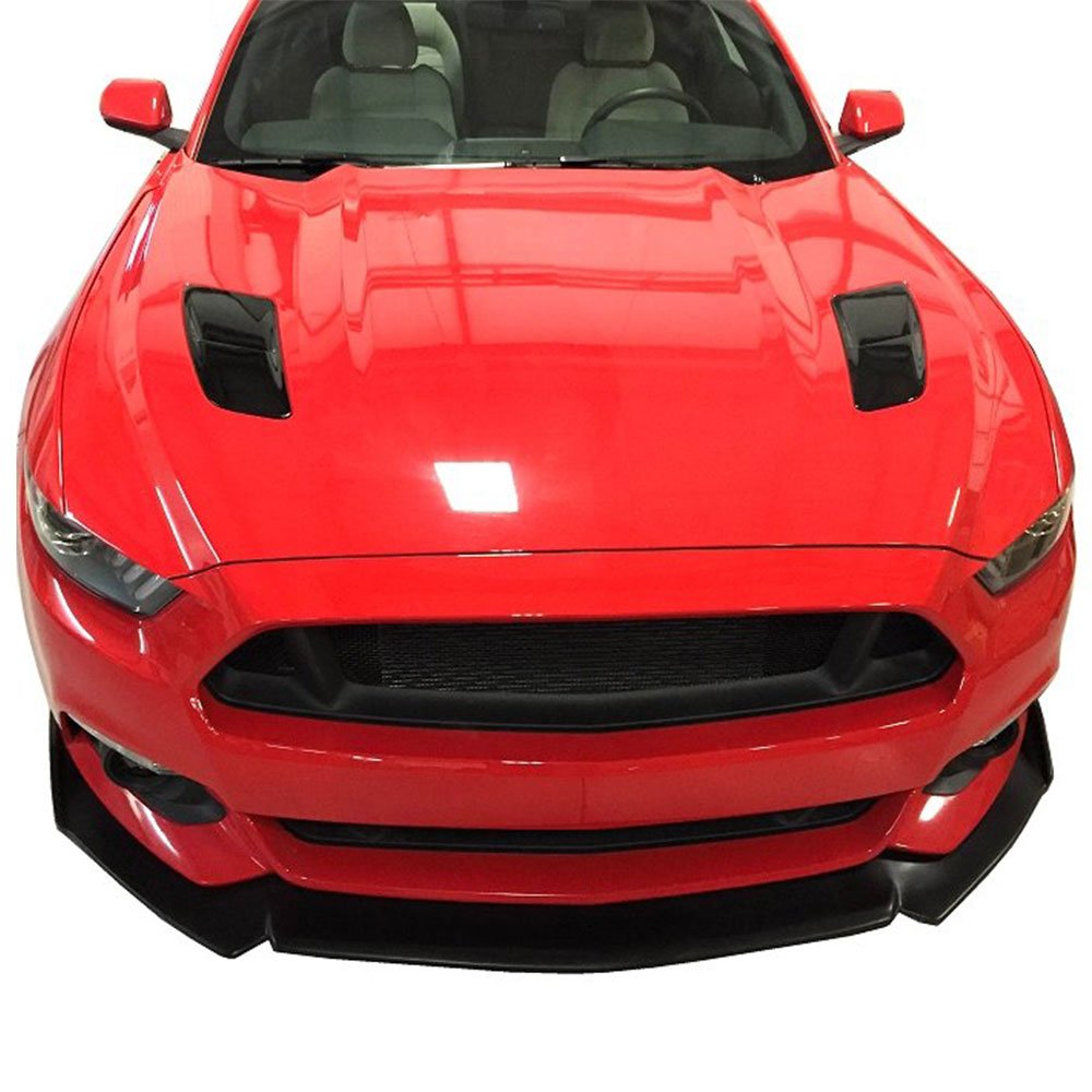 Front Hood Compatible With 2015-2017 Ford Mustang, GT Style PP Unpainted Hood Trim Scoop Vent Guards Heat Extractor Insert Vent By IKON MOTORSPORTS, 2016