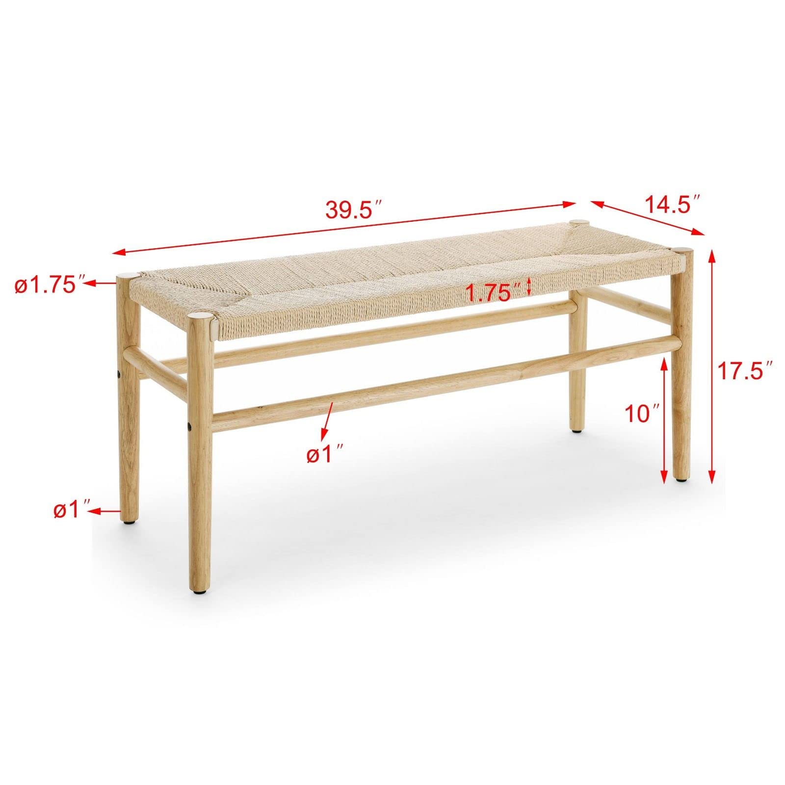 FRITHJILL Bench, 39.5-inch Bedroom Bench Bedroom End of Bed with Paper Cord Design, Farmhouse Bench for Dining Room