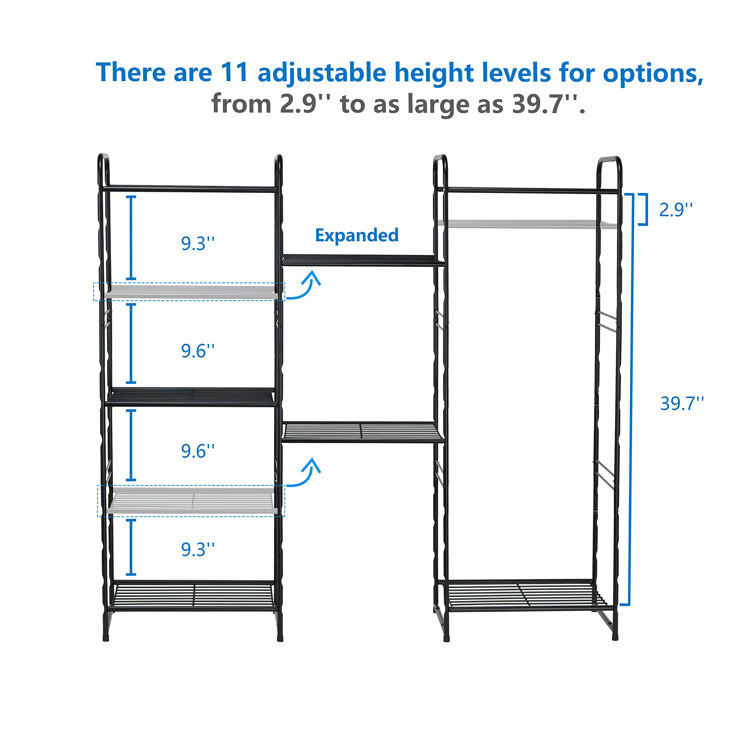 GEORIS 5- Tier Heavy Duty Wire Shelving Storage Rack | Modern Bathroom Shelf | Stackable Plant Standing Shelf Unit | Perfect for Kitchen, Living Room, Balcony | Black