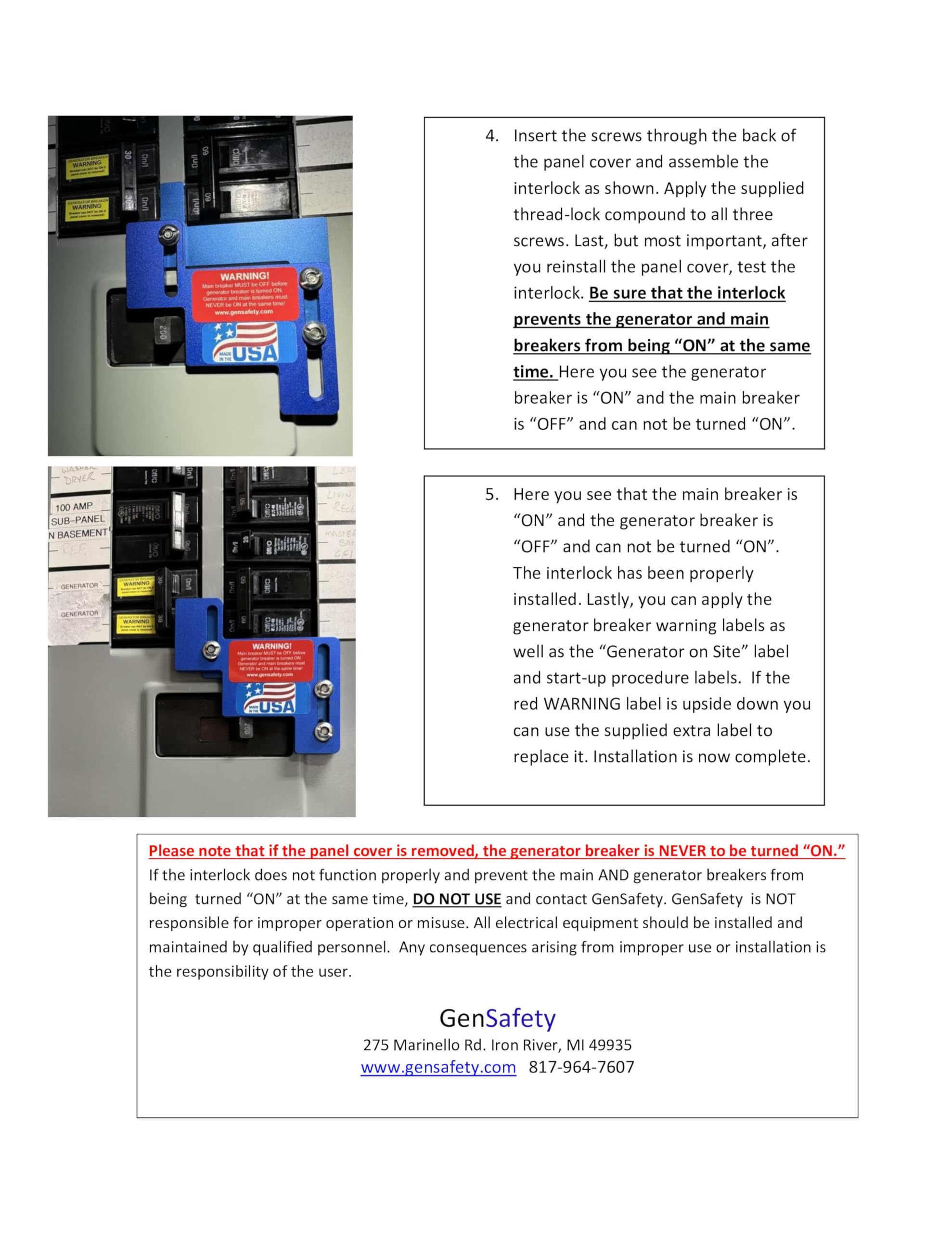 GenSafety BR-200 Generator Interlock Kit for Cutler Hammer BR and CH Series 150AMP and 200 AMP Panels - Made in USA !