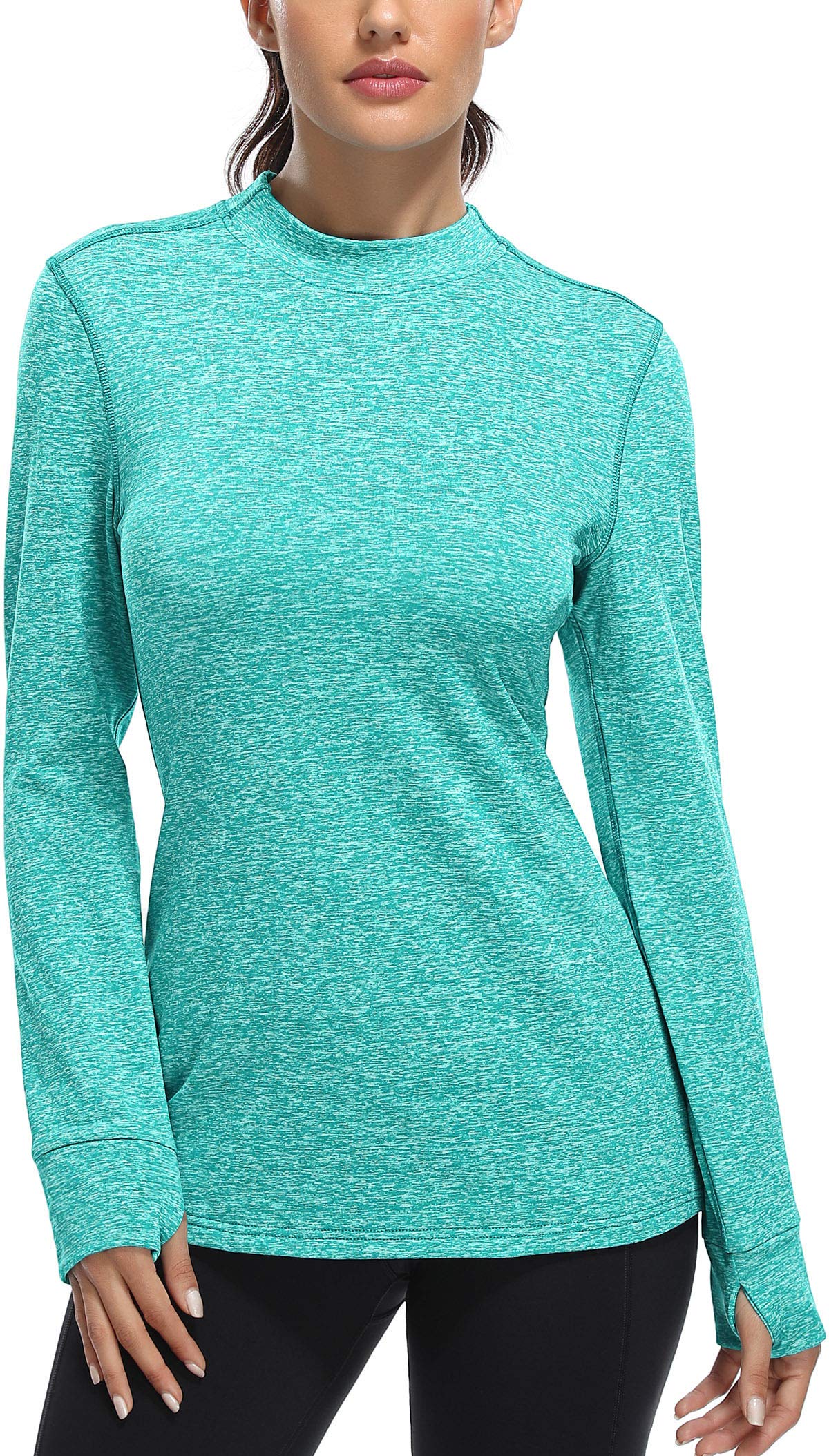 Fulbelle Cold Weather Thermal Fleece Running T-Shirts Women Long Sleeve, Fall Winter Workout Training Yoga Athletic Gym Sport Outdoor Hiking Shirts Relaxed Cozy Casual Clothes Green XX-Large
