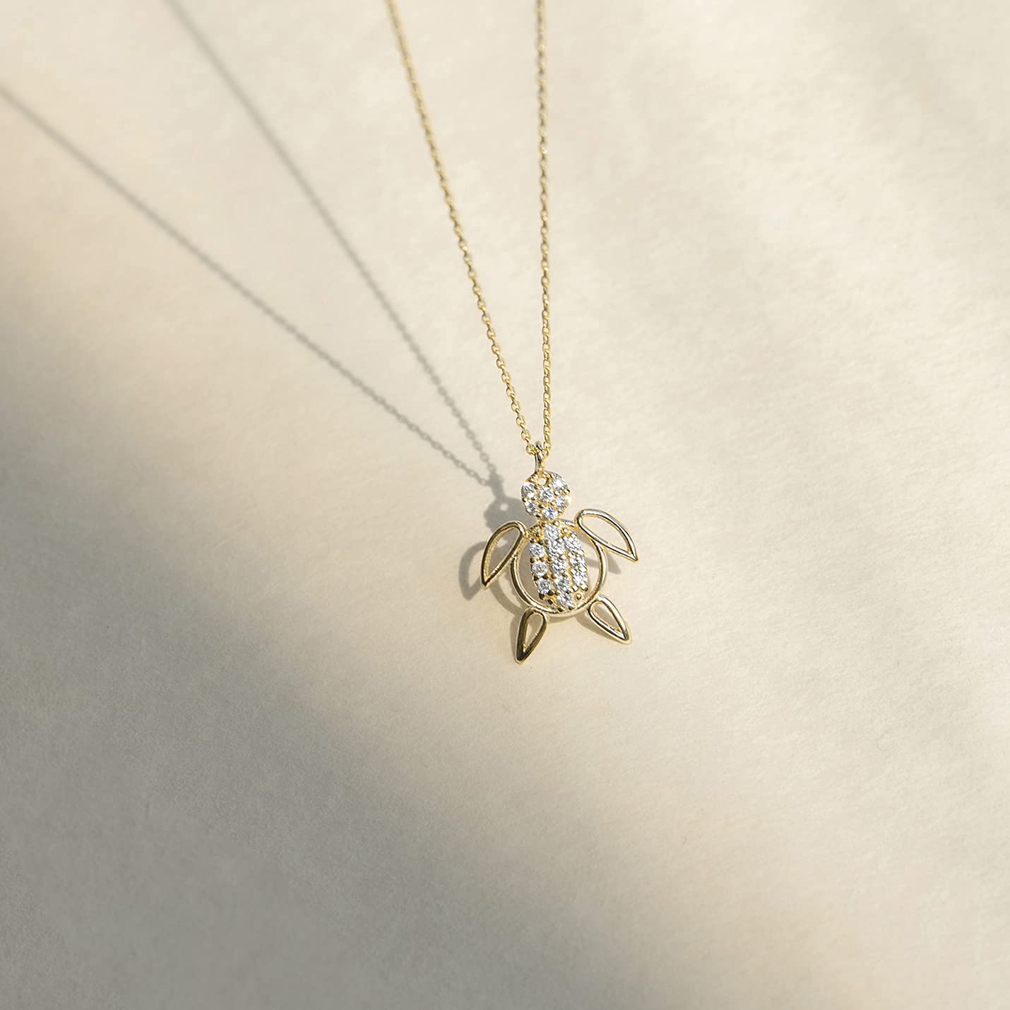 GELIN Turtle Necklace in 14K Solid Gold | 14K Yellow Gold Dainty Necklaces for Women, 18"