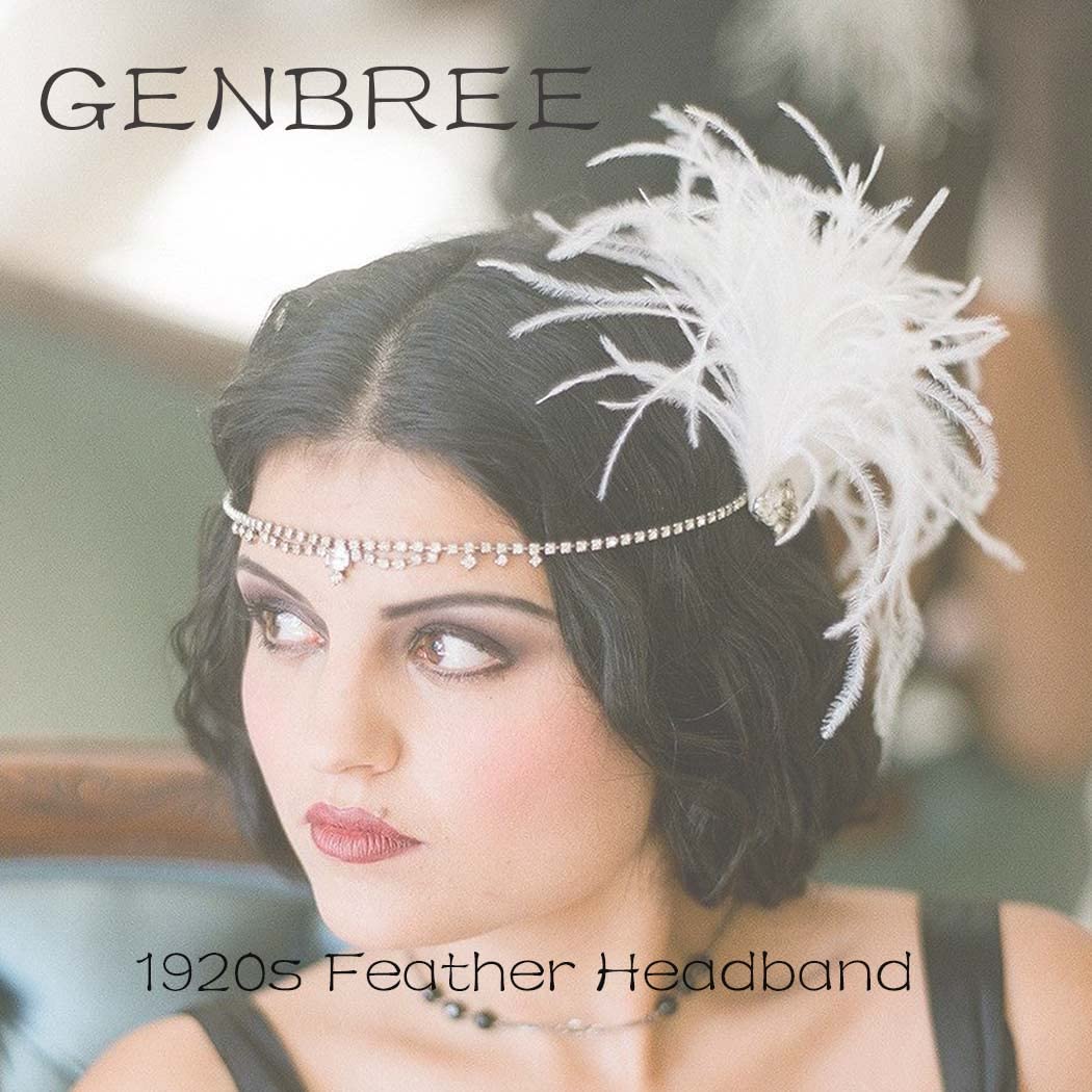 GENBREE 1920s Flapper Headband Black Feather Headpiece Rhinestone Headbands Cocktail Head Accessories for Women(Pattern 3)