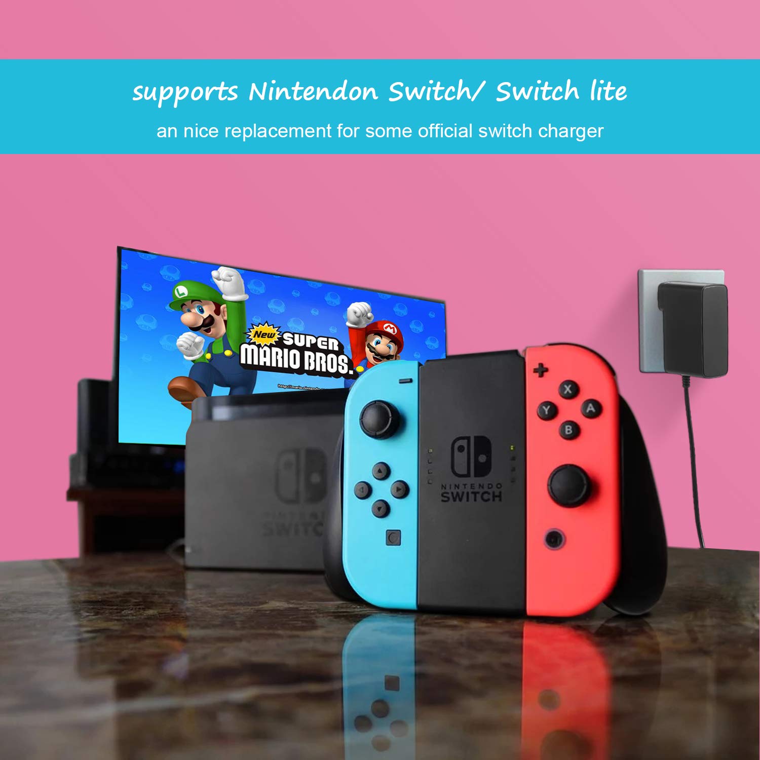 Frienda Charger Compatible with Nintendo Switch, 5 Volt/ 2.6 A AC Adapter Portable Charger with 2 M USB Charger Cable, Power Supply Charging Replacement Accessories, Total 2 Pieces
