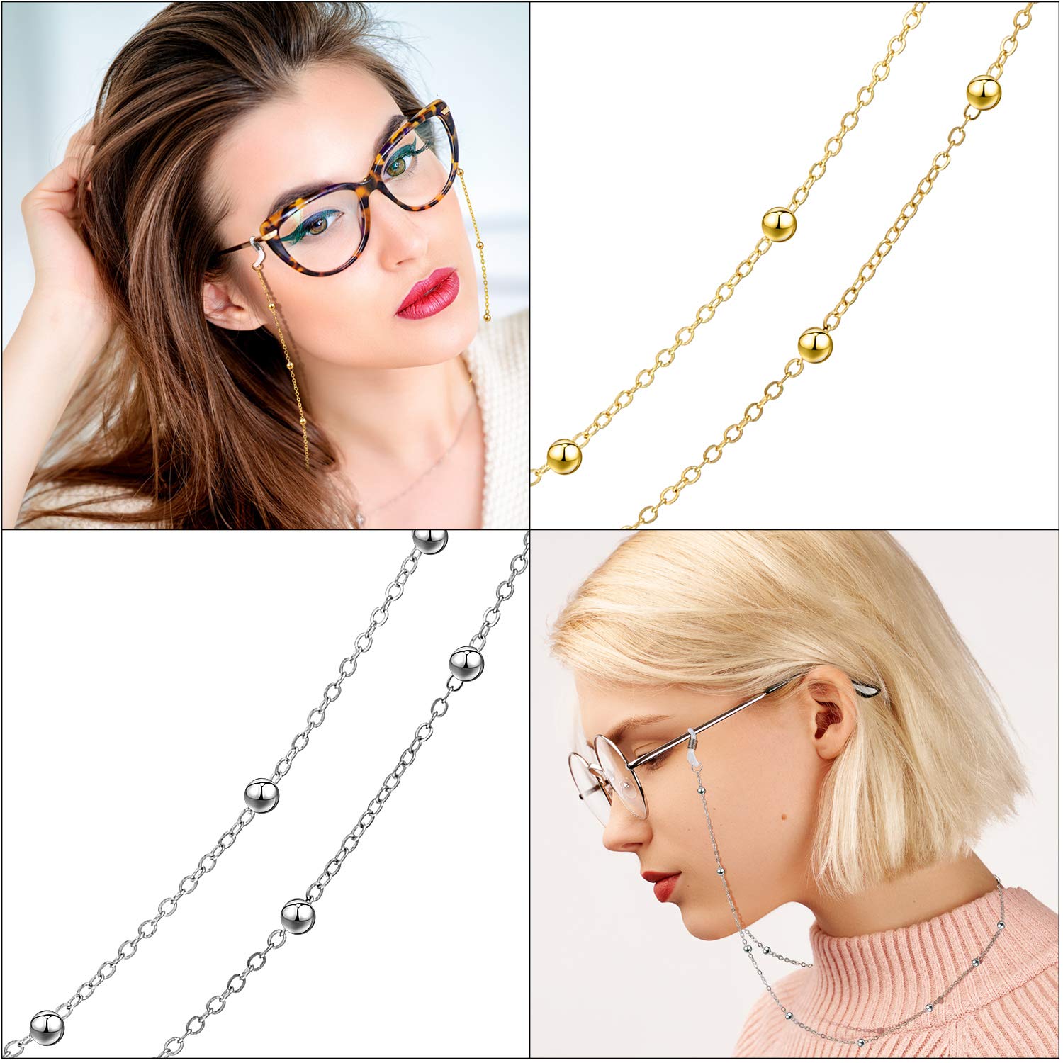 Frienda 6 Pieces Eyeglass Chains Elegant Eyewear Retainer Beaded Eyeglass String Holder Glasses Strap (Silicone Buckle Style)
