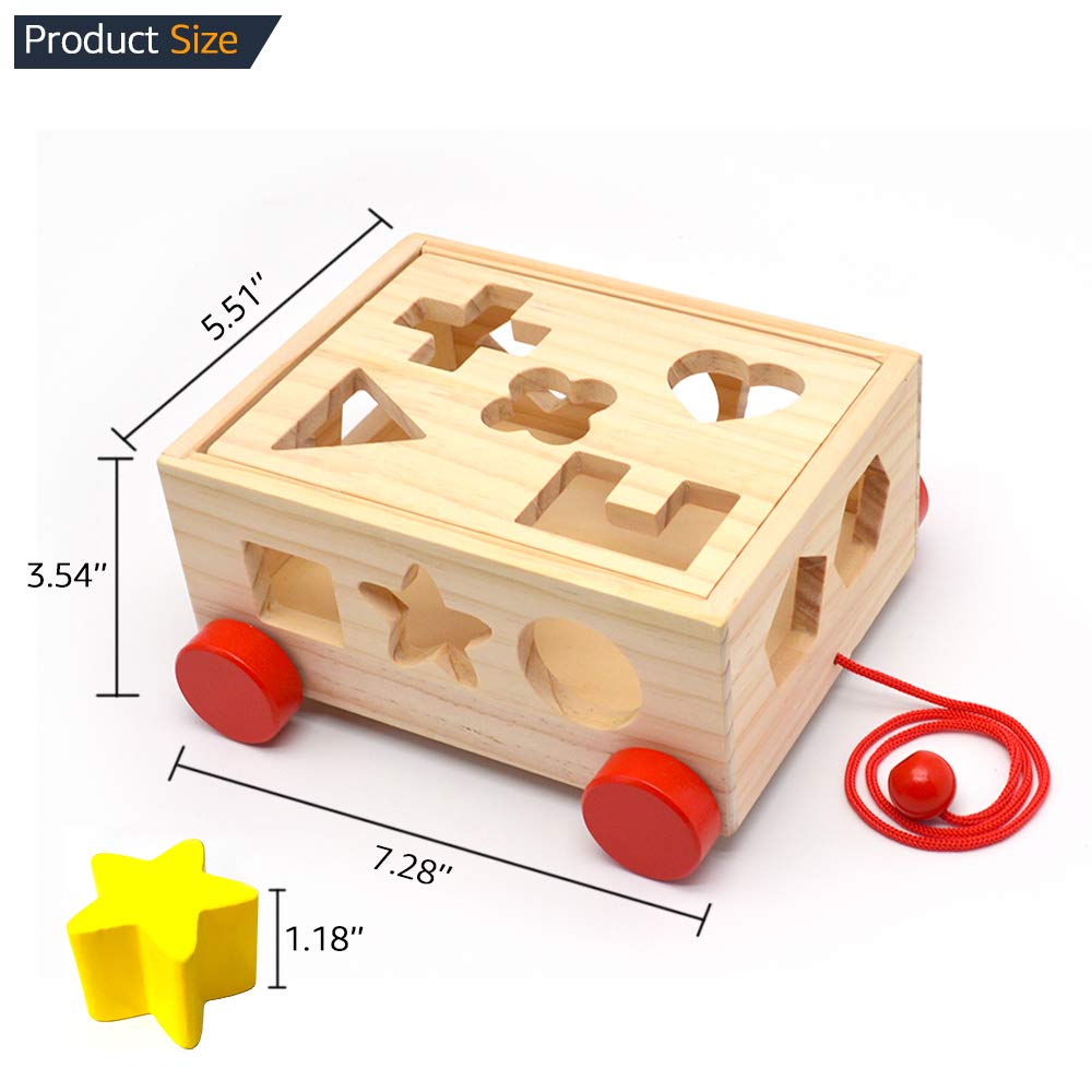 GeekHouse Shape Sorting Cube for Toddlers, Wooden Sorter Box and Pull Toy for 3+ Year Old Kid, Early Educational Gift for Boy and Girl