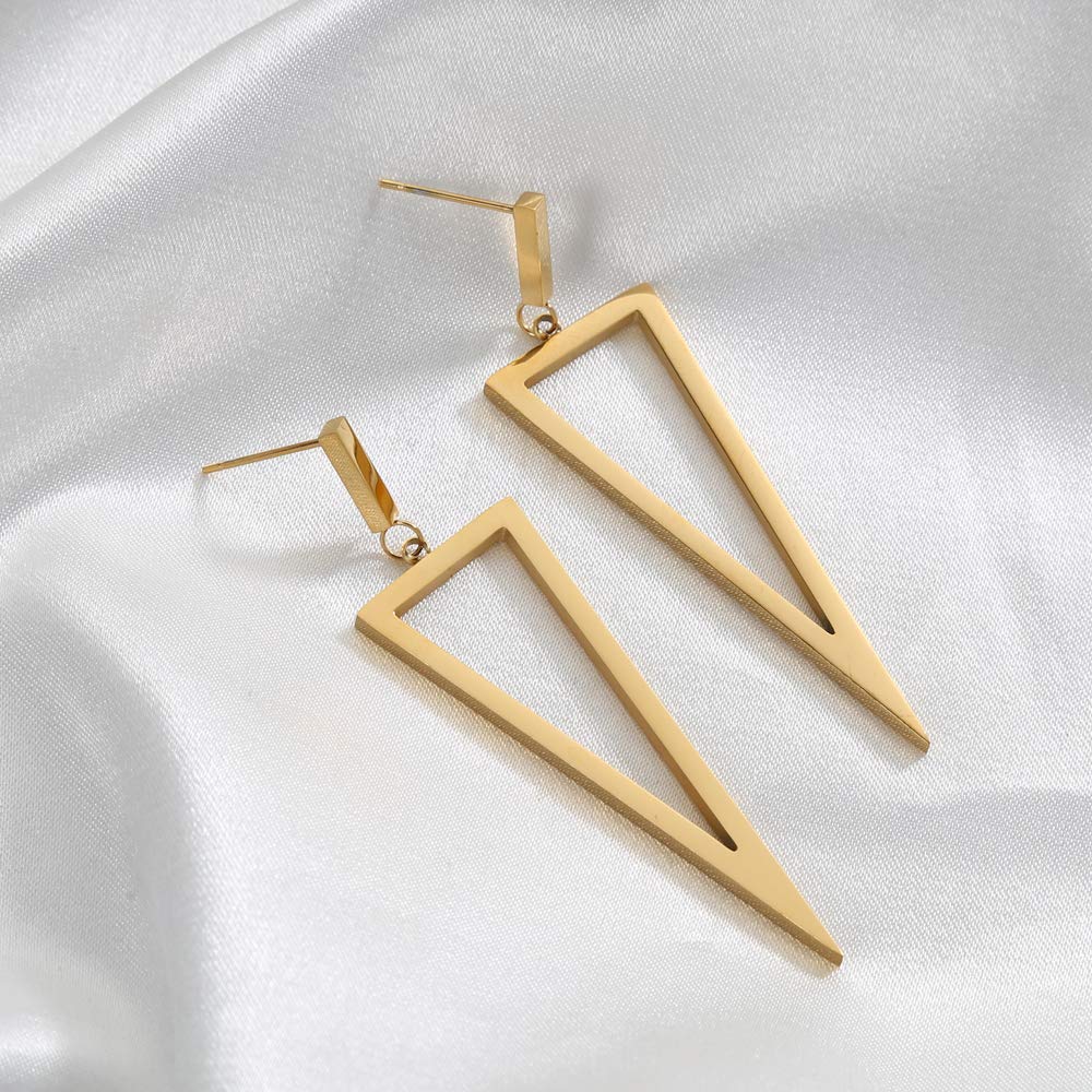 Gold Triangle Dangle Drop Earrings Big Geometric Dangle Earrings Metal Statement Earrings Stainless Steel Dangling Earrings Jewelry For Her Gift