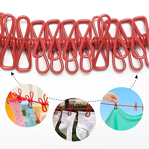 Sihuuu Portable Travel Clothesline Adjustable Elastic Travel Camping Retractable Clothes line with 12 PCS Clips for Travel Outdoor Indoor(Red)
