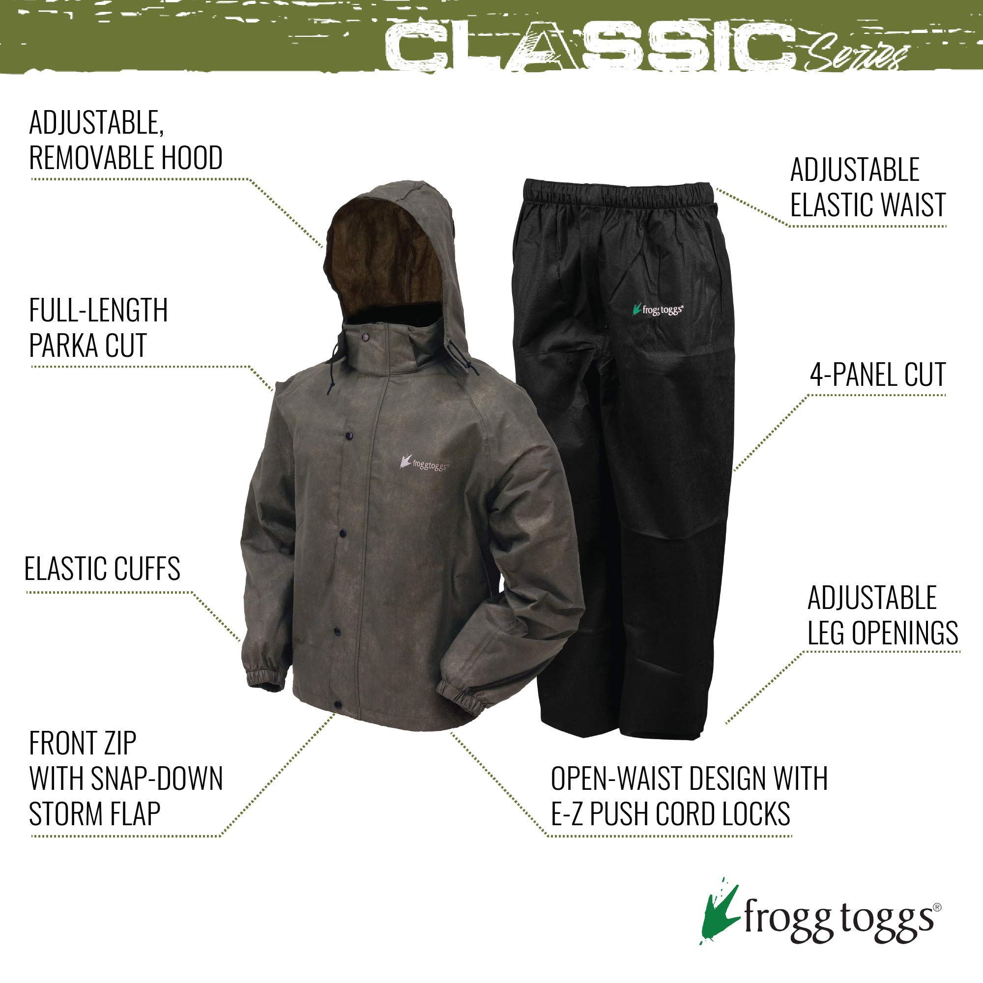 FROGG TOGGS Men's Standard Classic All-Sport Waterproof Breathable Rain Suit, Stone Jacket/Black Pants, Large