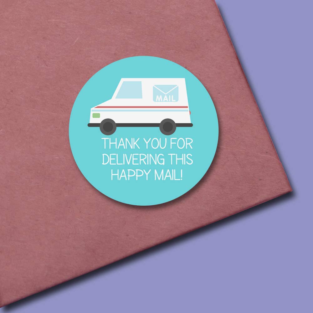 Happy Mail Themed Thank You Postal Worker Appreciation Sticker Labels for Small Businesses, 60 1.5" Circle Stickers by AmandaCreation, Great for Envelopes, Postcards, Direct Mail, & More!