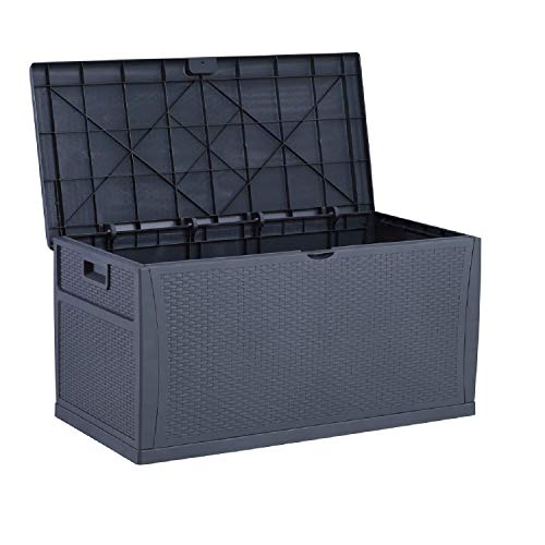 GDY 120 Gallon Patio Storage Deck Box, Outdoor Storage Plastic Bench Box, Resin Wicker Storage Container Bench Seat