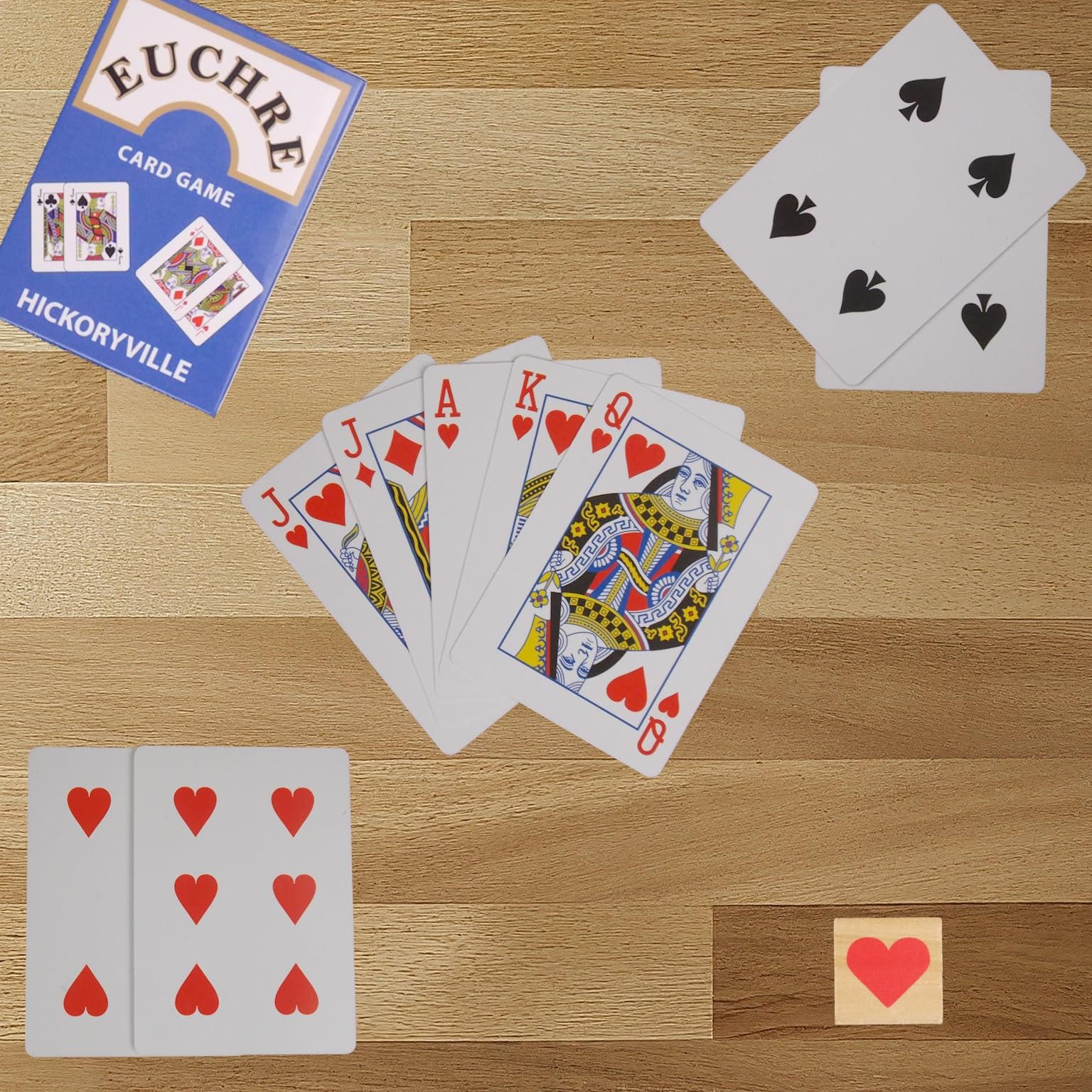 Hickoryville Euchre Playing Cards Bundle - 2 Euchre Decks in One Box with Suit Marker Dice
