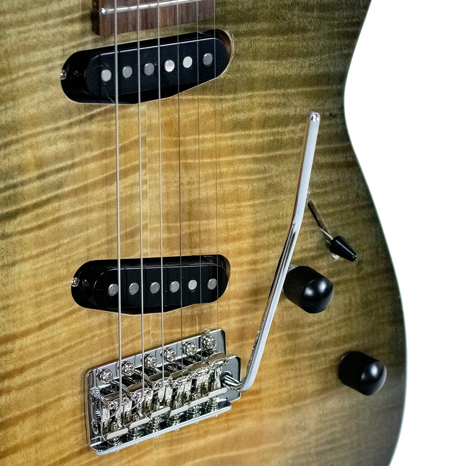 GoDpsMusic 6 String Sawtooth Natural Series Flame Maple Trans Moss Burst 24-Fret Electric Guitar w Single Coil Pickups, Right Handed (ST-M24-NAT-NFMG-1)