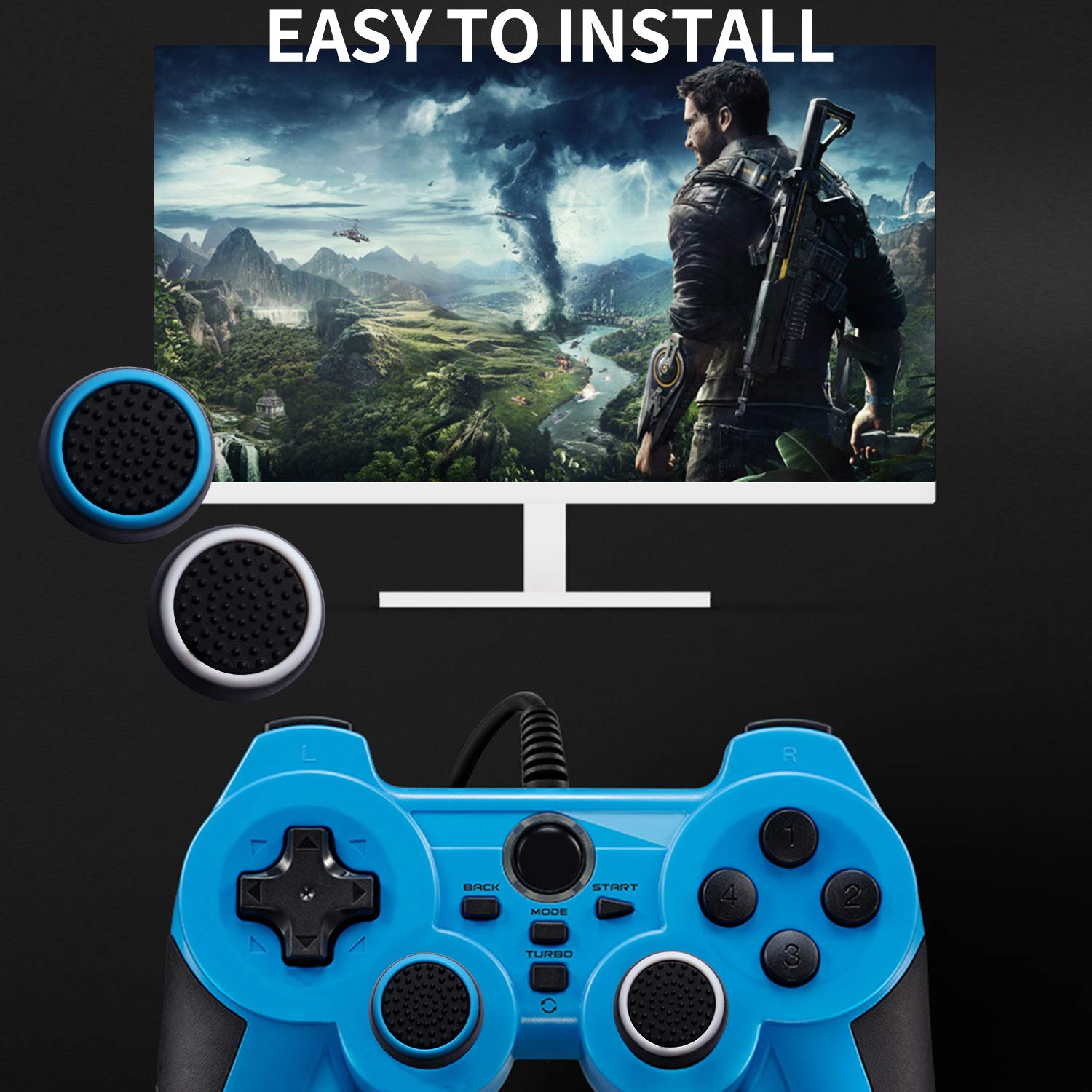 Fpxnb 4 Pairs 8 Pcs Analog Stick Thumb Grip Set, Silicone Cap Joystick Protective Covers, Compatible with PS4 PS3 PS2 WiiU Xbox One 360 Wireless Controller (Pack of 8)