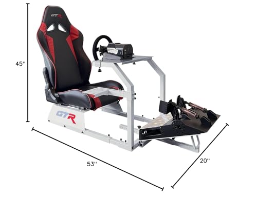 GTR Simulator GTA Model Silver Frame with Adjustable Leatherette Racing Seat Gaming Simulator Cockpit Chair | RS30 Wheel | V3 Pedal Setup (GTA with RS30 Wheel & V3 2-Pedal Setup)