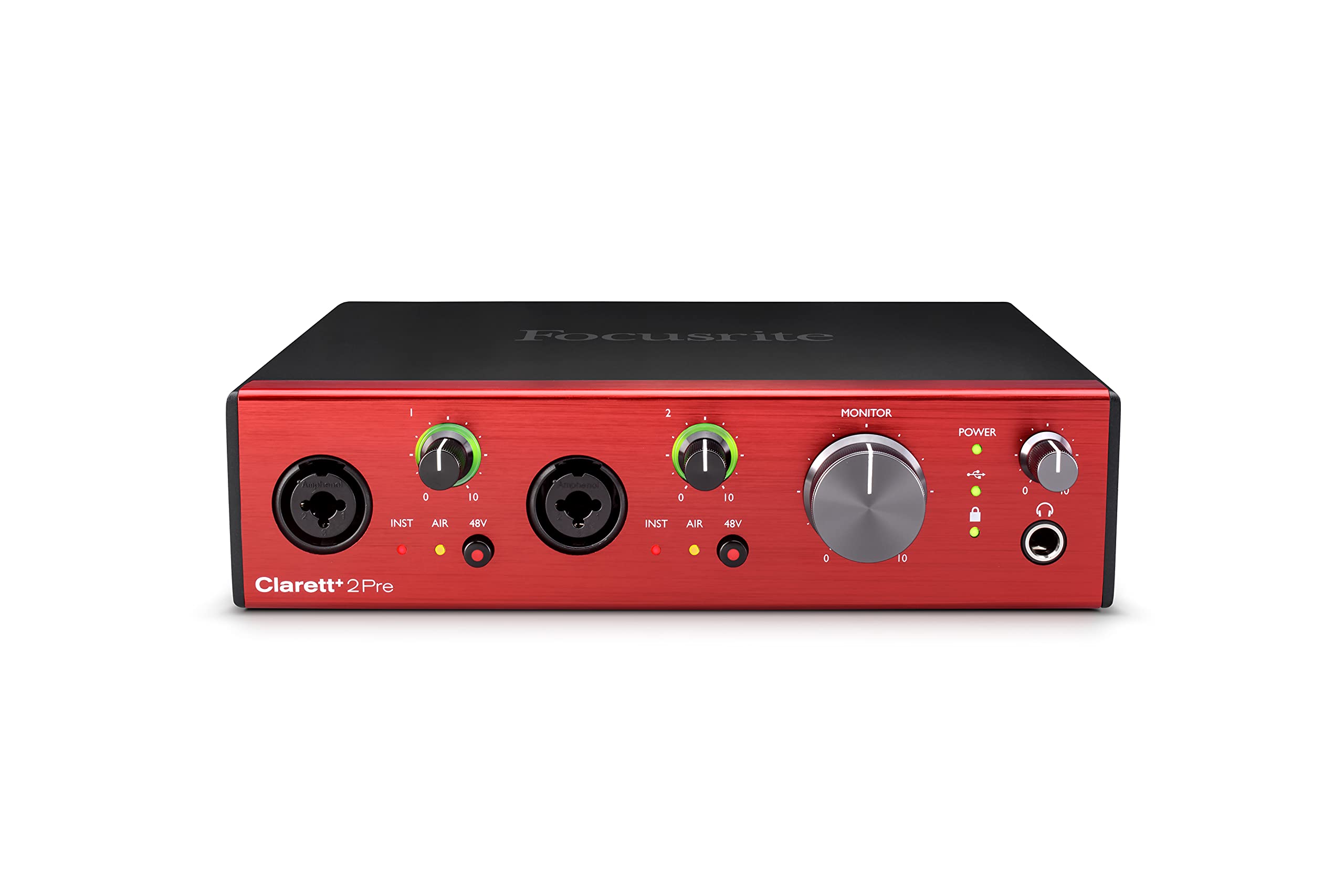 Focusrite Clarett+ 2Pre USB-C Bus-Powered Audio Interface for Music Production, with Two Professional Quality Pre-Amps and Powerful and Transparent Headphone Outputs/Instrument Inputs
