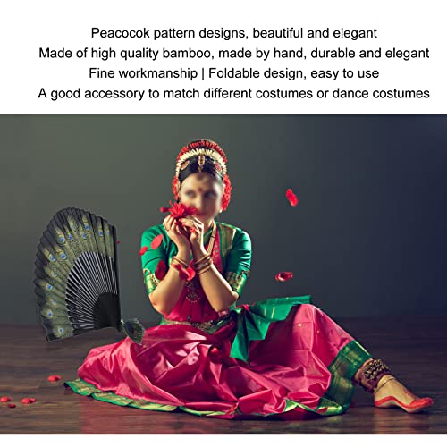 Handheld Folding Fan, Chinese Style Black Beautiful Peacock Pattern Antique Bamboo Hand Fan for Performance Clothes Decoration Gift, Folding Fan Bag Hand Bamboo Decorative Fans Chinese Pride held