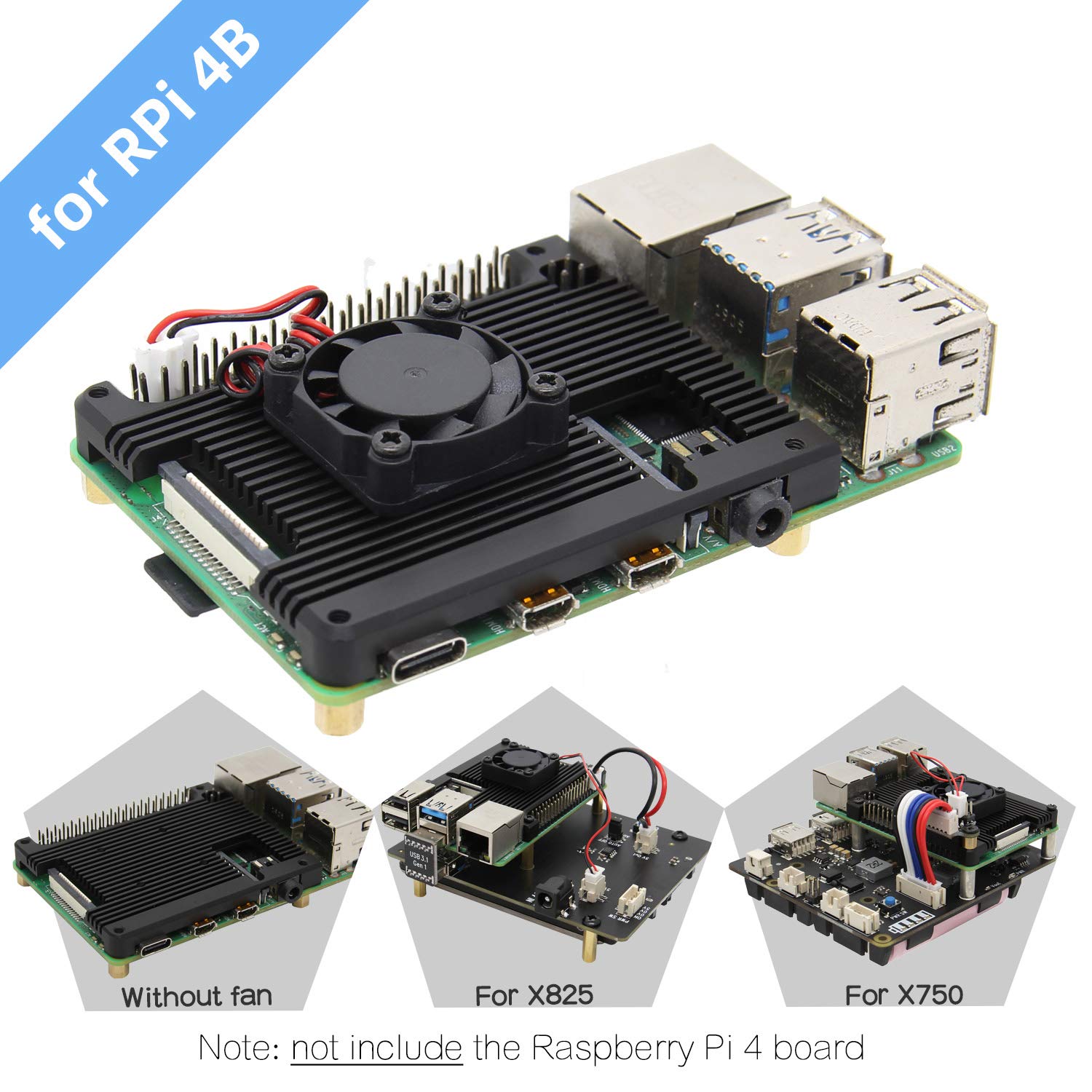Geekworm 7mm Thickness Embedded Heatsink with Fan (P165-A) for Raspberry Pi 4, Armor Aluminum Radiator with 5V Cooling Fan Compatible with Raspberry Pi 4 Model B Computer