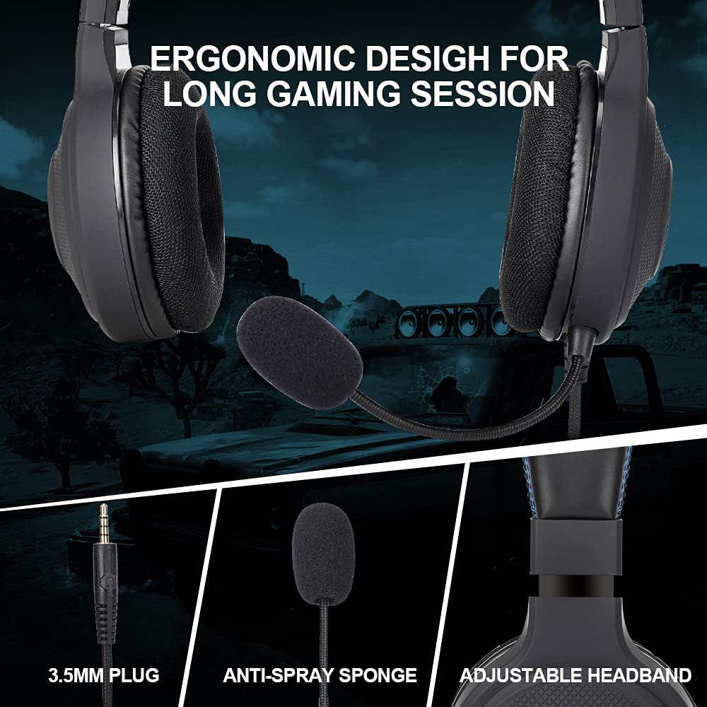 FOCWNGS Stereo Gaming Headset for PS4 PC Xbox One PS5 Controller, Noise Cancelling Over Ear Headphones with Mic,Bass Surround, Soft Memory Earmuffs fo