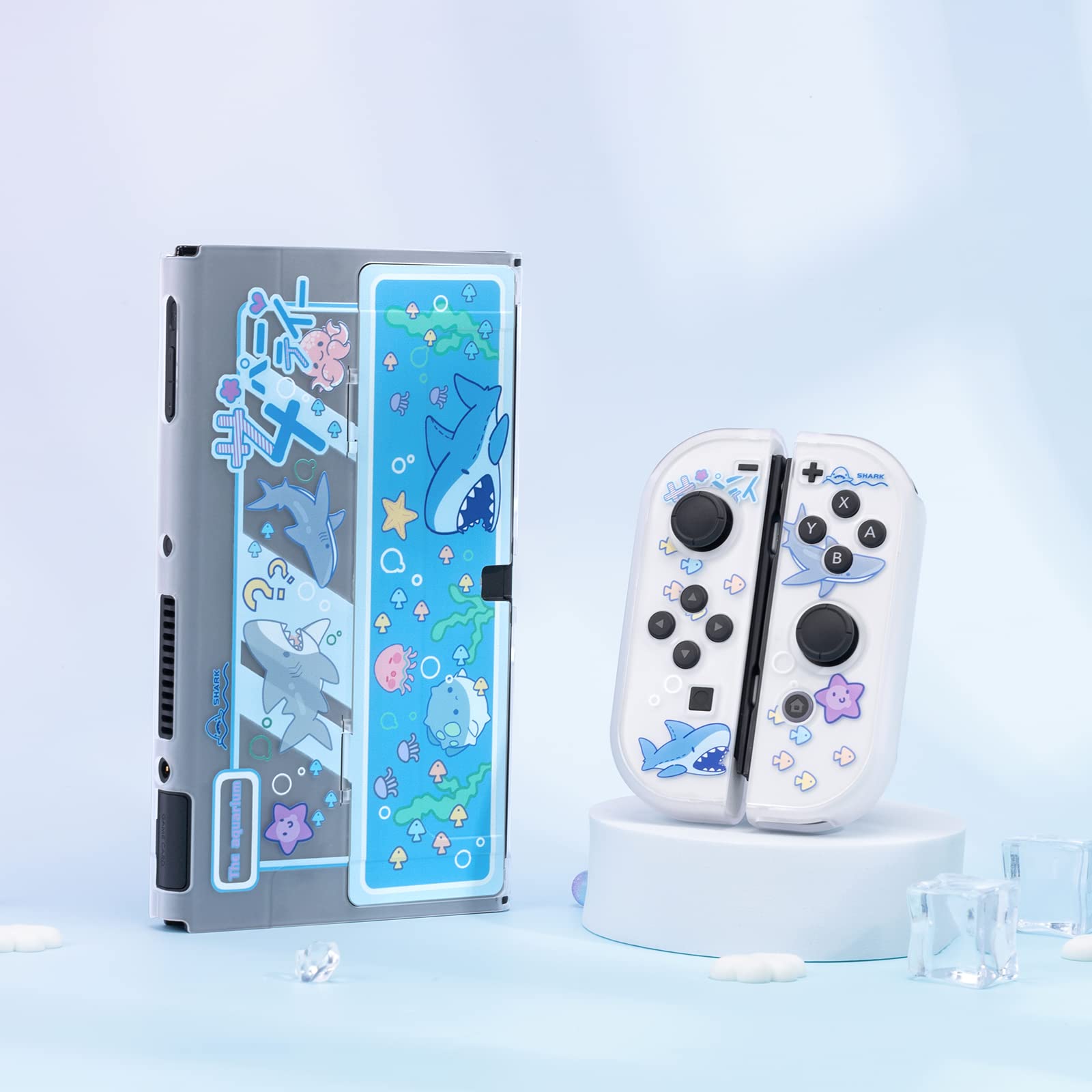 GeekShare Protective Case Slim Cover Case Compatible with Nintendo Switch OLED and Joy Con - Shock-Absorption and Anti-Scratch - Shark Party