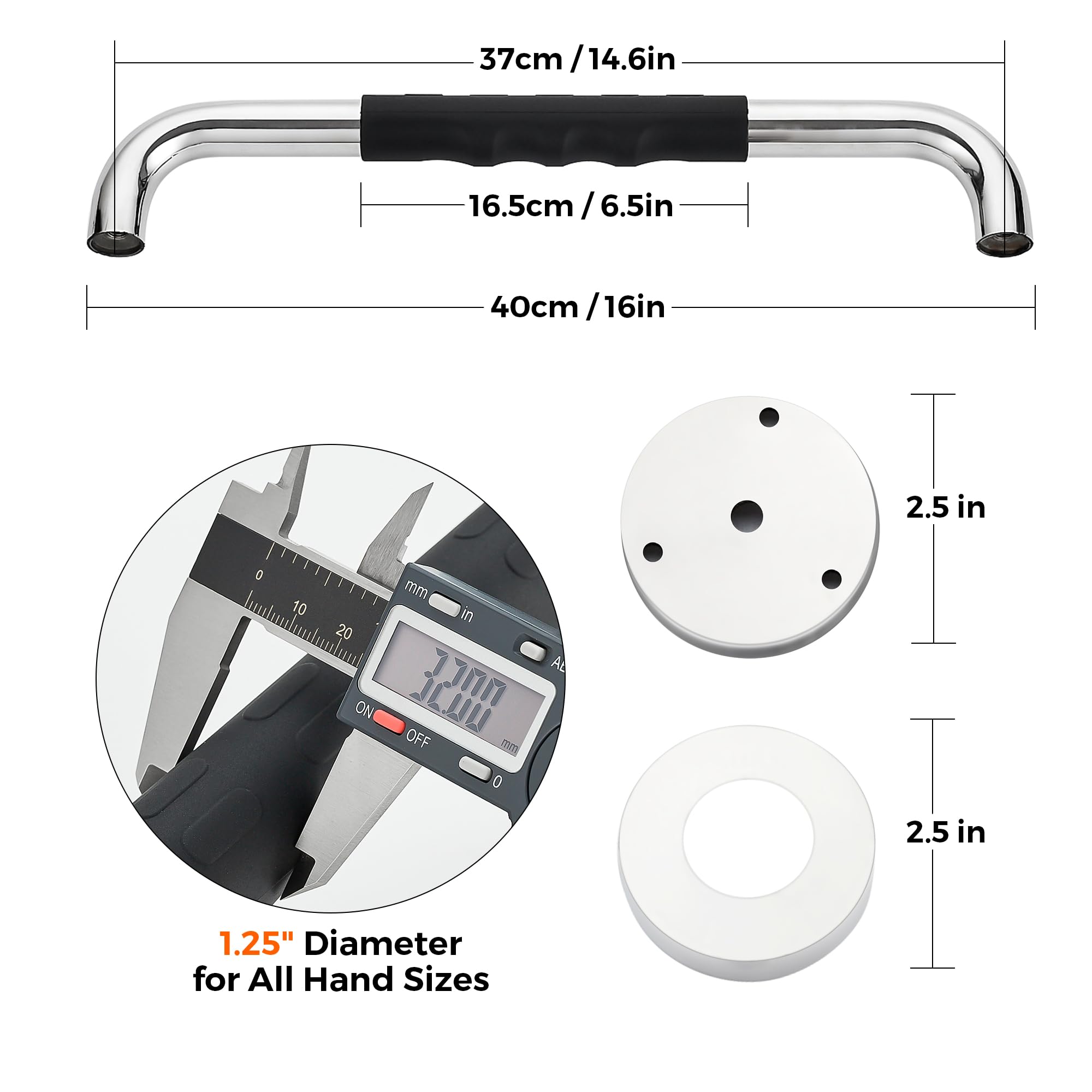 Grab Bars for Shower,2 Pack 16 Inch Anti-Slip Shower Handle with Rubber Grip, Silver Safety Shower Bar, Stainless Steel Handicap Grab Bars for Elderly for Wall (1" Diameter)